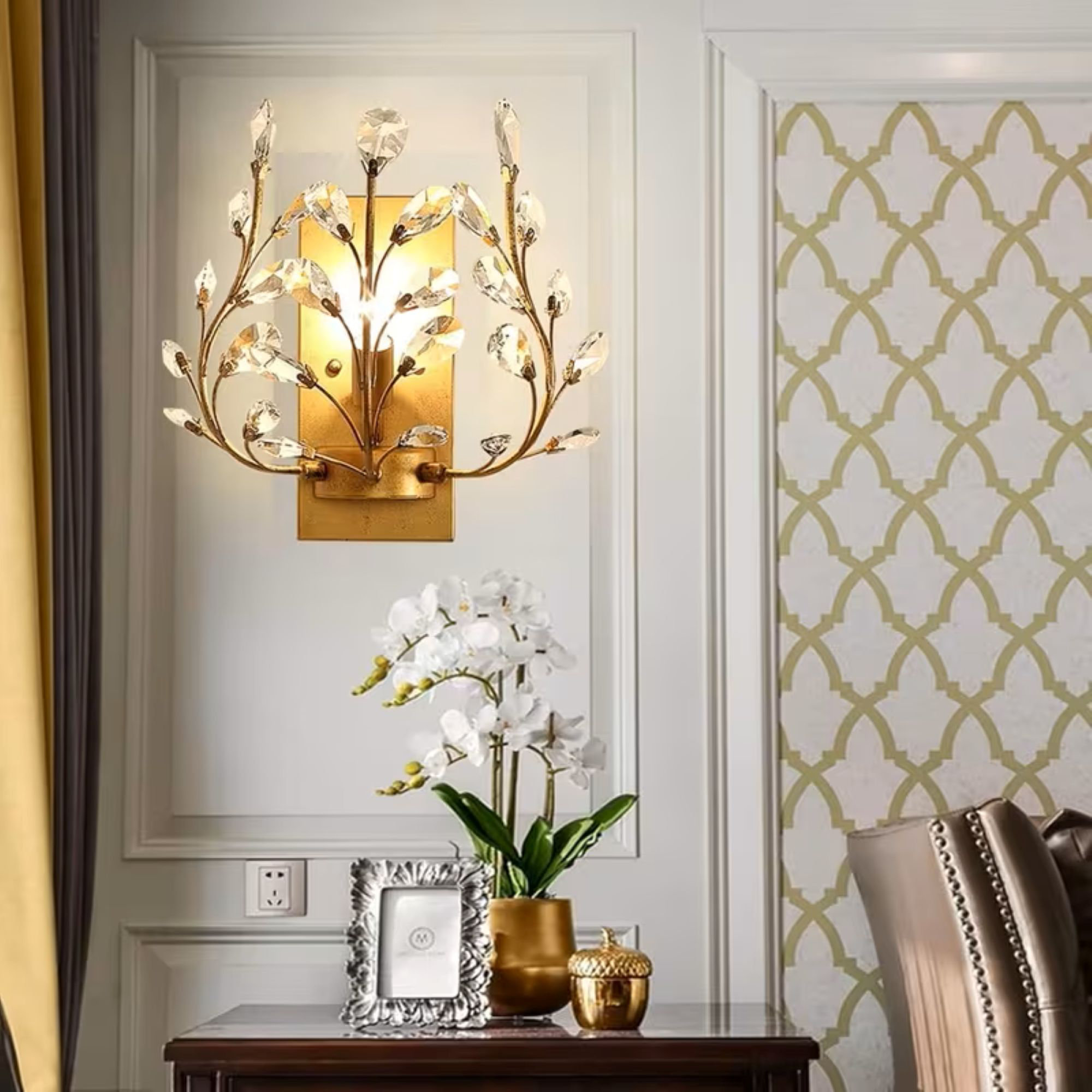 Mercer41 Modern Retro Crystal Wall Lamp With Wrought & Crystal Panels ...