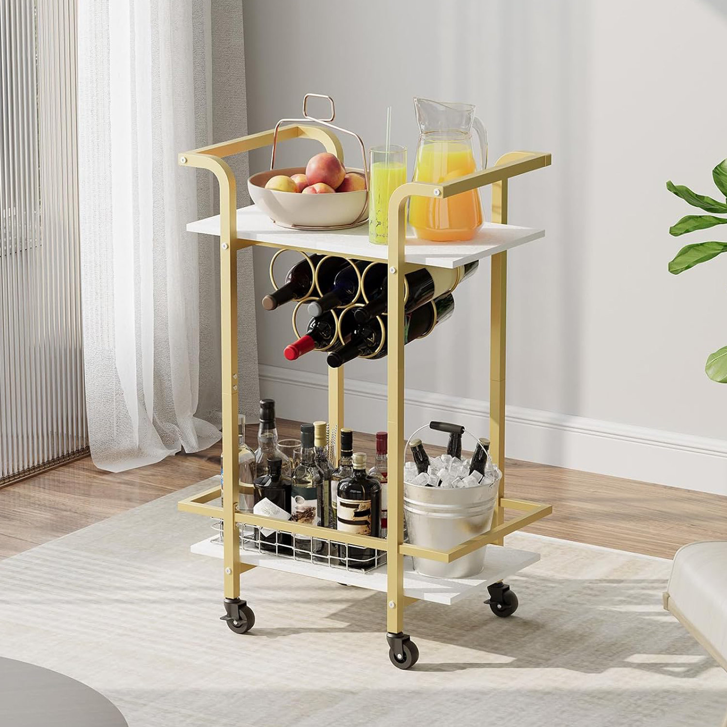 Mercer41 Bar Serving Cart, 2-tier Drink Cart with Lockable Wheels, Bar ...