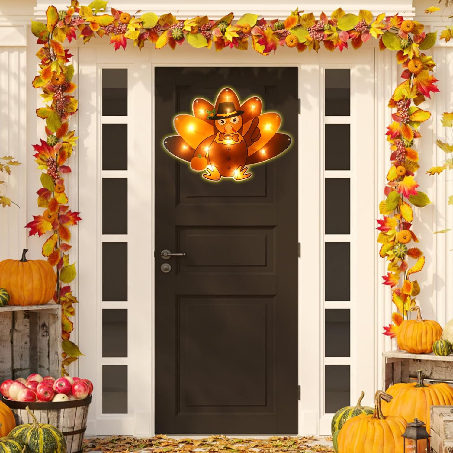 The Holiday Aisle® Lighted Thanksgiving Window Decorations, 15.7" Light ...