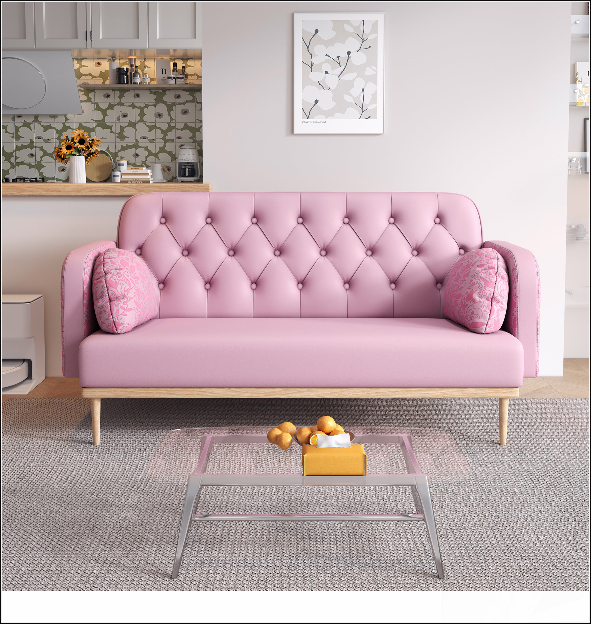 Winston Porter Loveseat Sofa with Tulip Pattern Modern PU - Upholstered ...