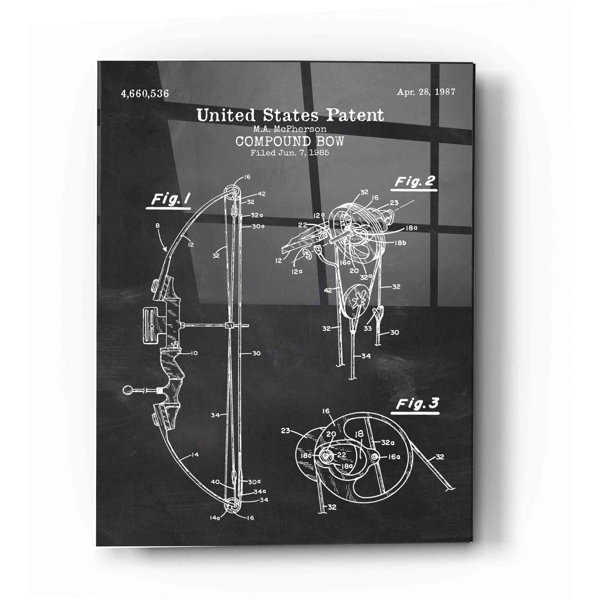 17 Stories Compound Bow Blueprint Patent Chalkboard - Unframed Graphic ...