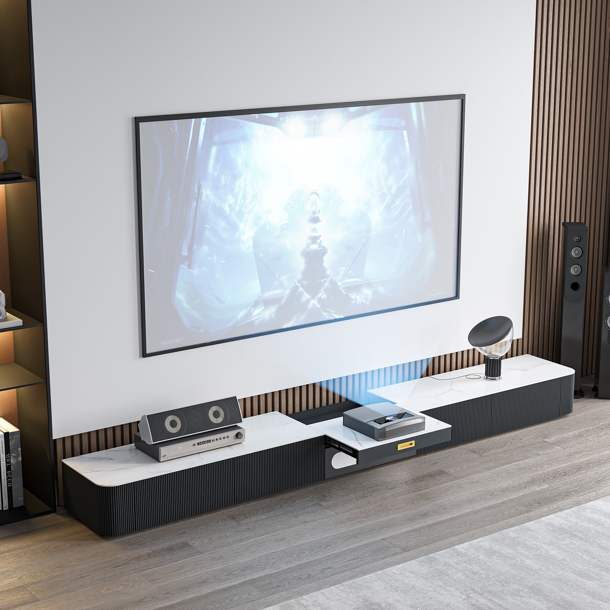 Latitude Run® Demarre Modern TV Stand for Projector, Faux Marble Media ...