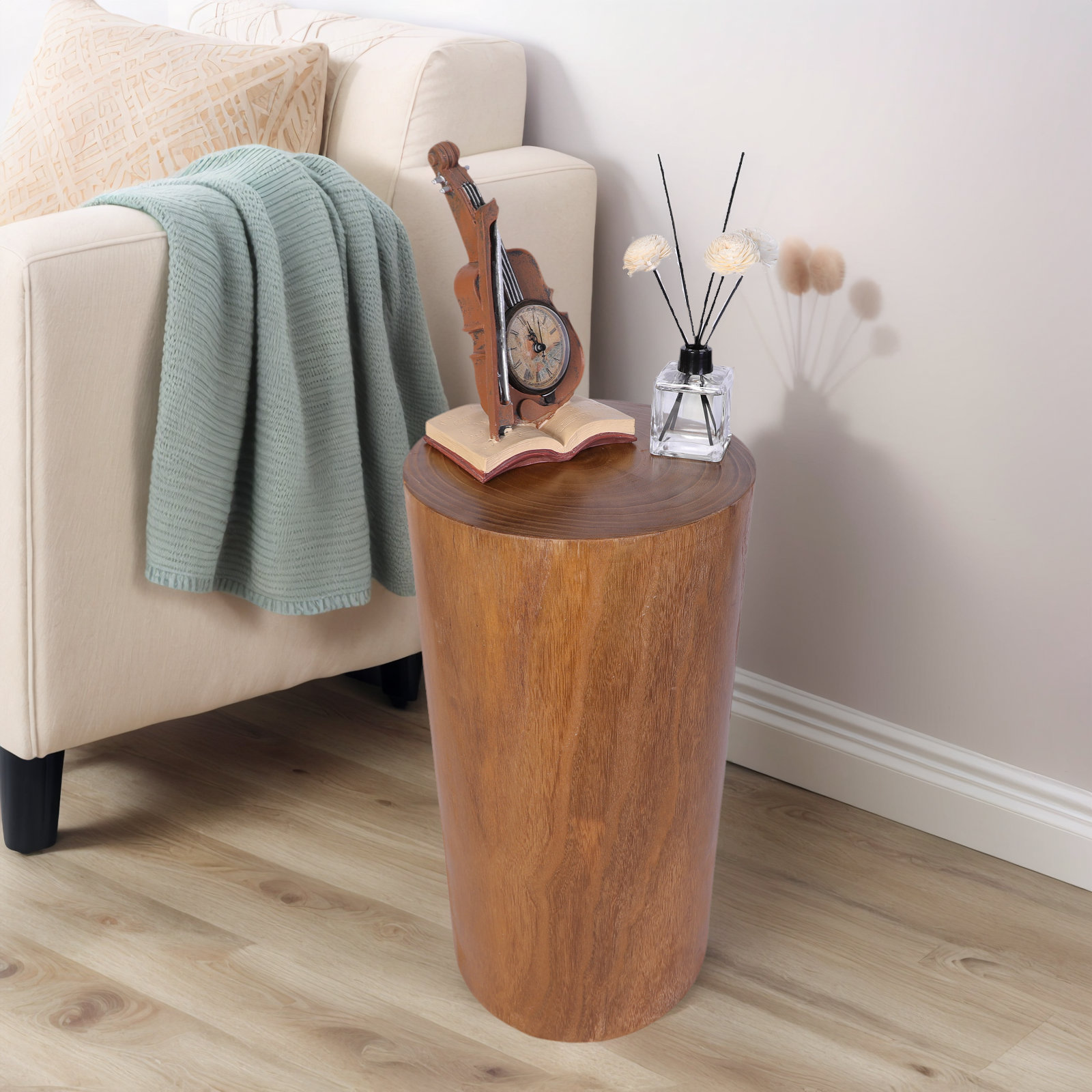 Millwood Pines Doley Wooden Side Table, 23.25" Hand Carved Rustic Wood ...