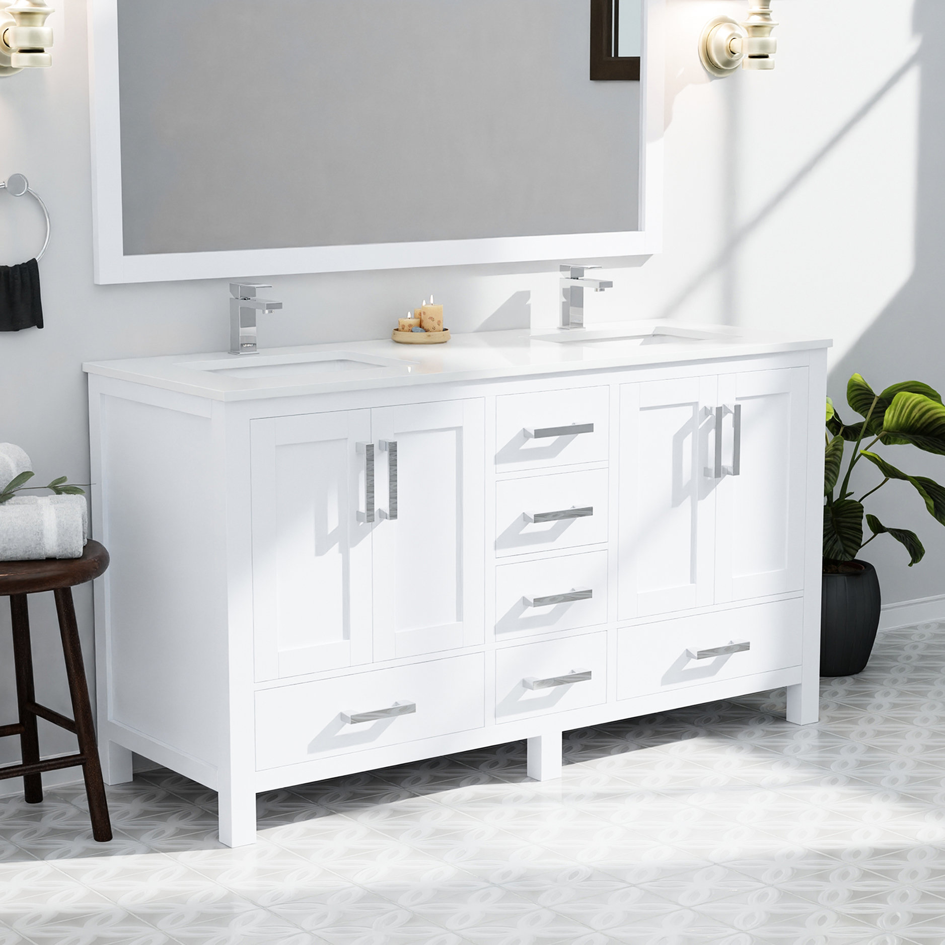 Red Barrel Studio Bath Vanity 60x22, White Quartz, Solid Wood, Open ...