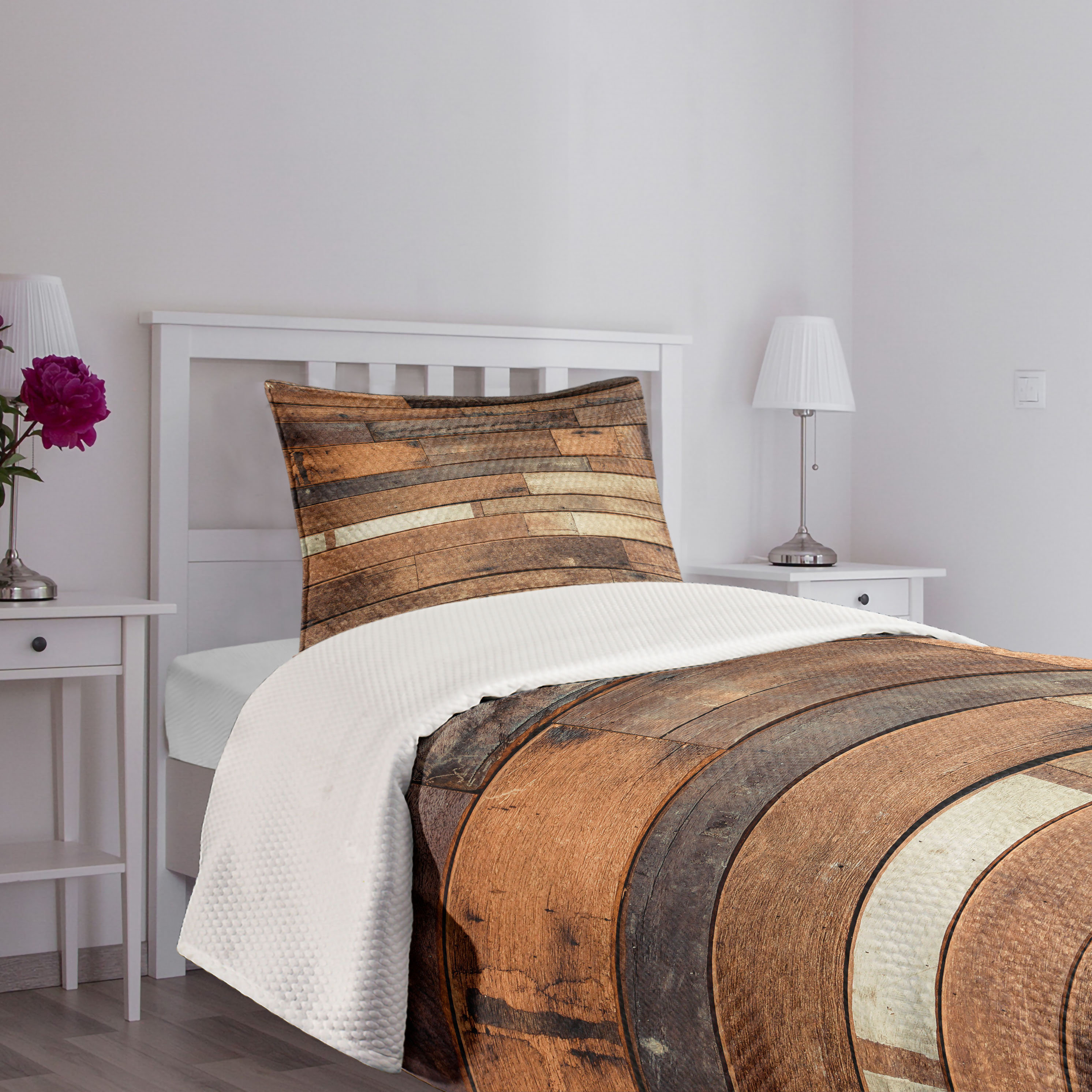 Ambesonne Wooden Print Bedspread Set Brown Rustic Floor Brown | Wayfair