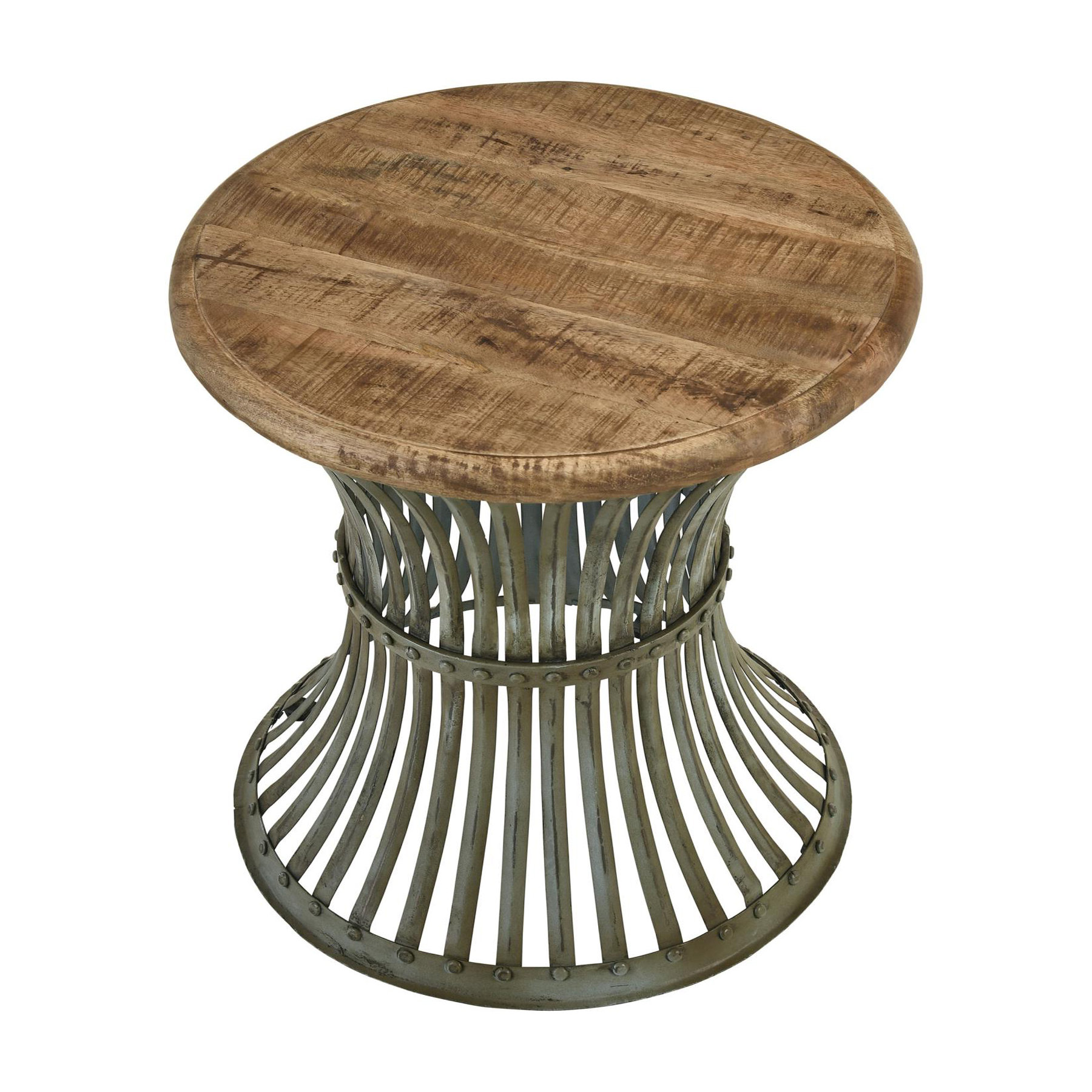 Rosalind Wheeler 24 Inch Wood Round Accent Table With Hourglass Metal ...