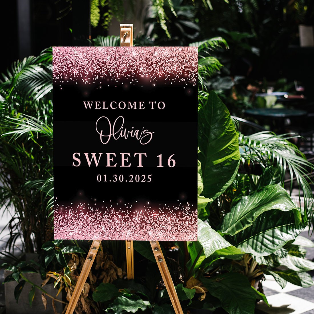 Koyal Wholesale Large Custom Sweet 16 Welcome Sign, Black & Pink ...