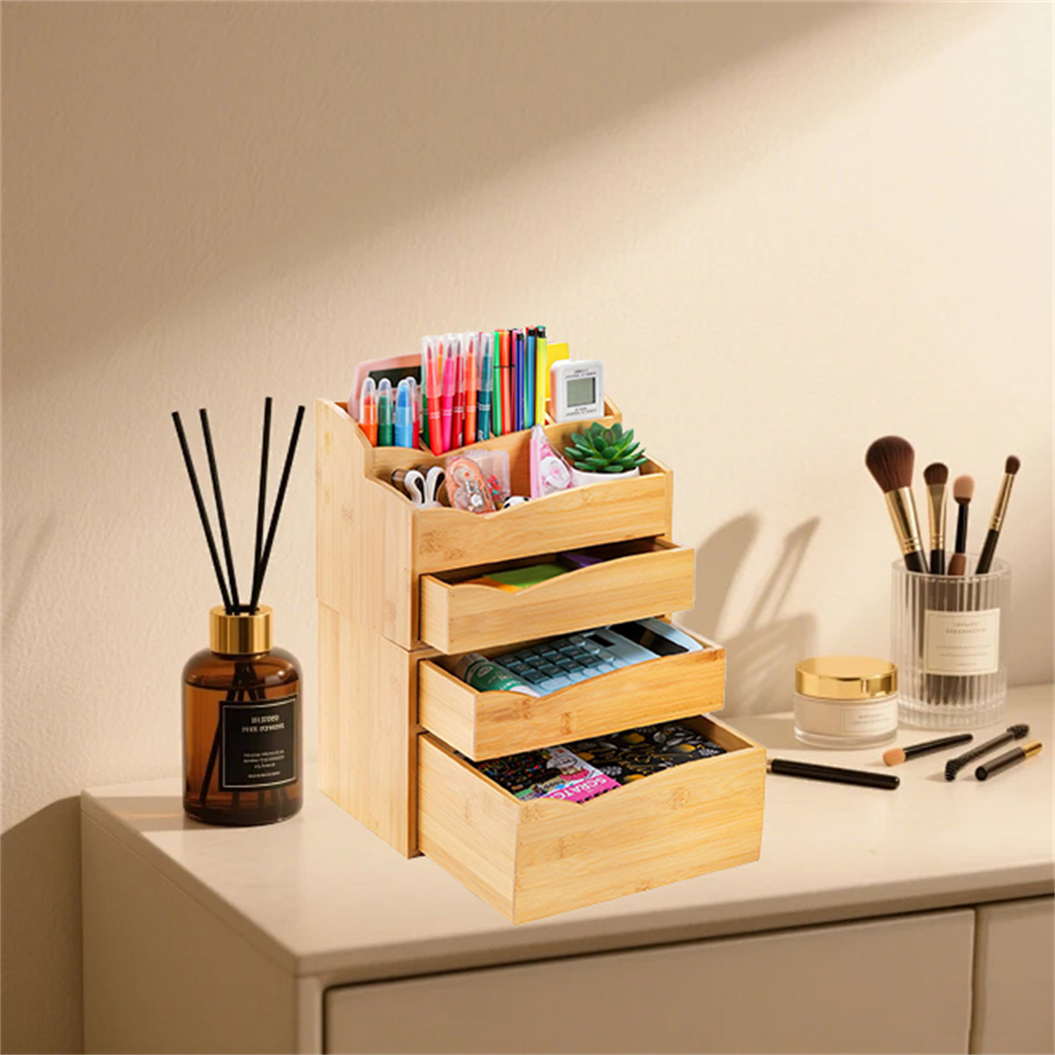 Rebrilliant Bamboo Desktop Storage Box, Stackable Desktop Storage Box ...