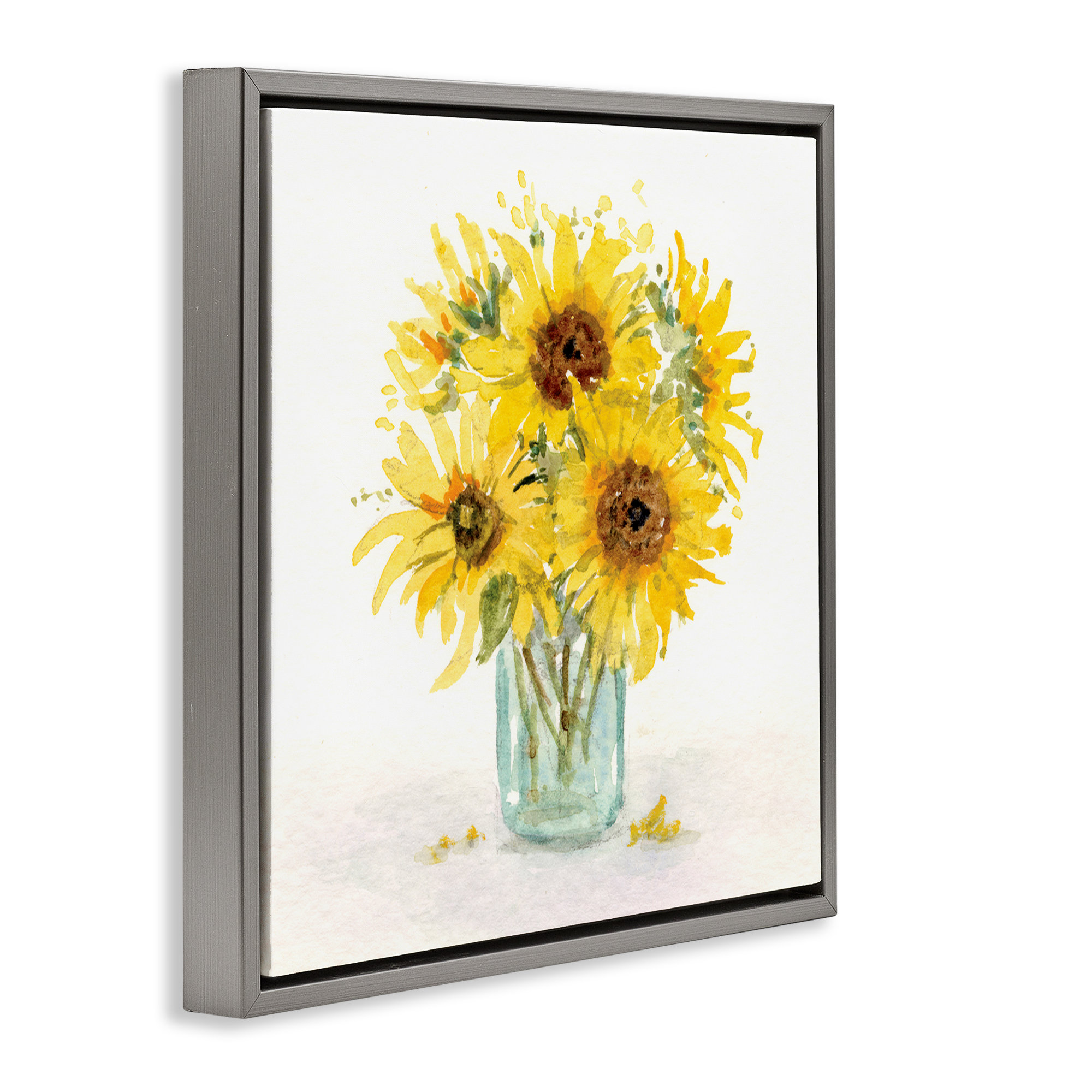 August Grove® Soft Sunflower Jar Framed Floater Canvas Wall Art by ...