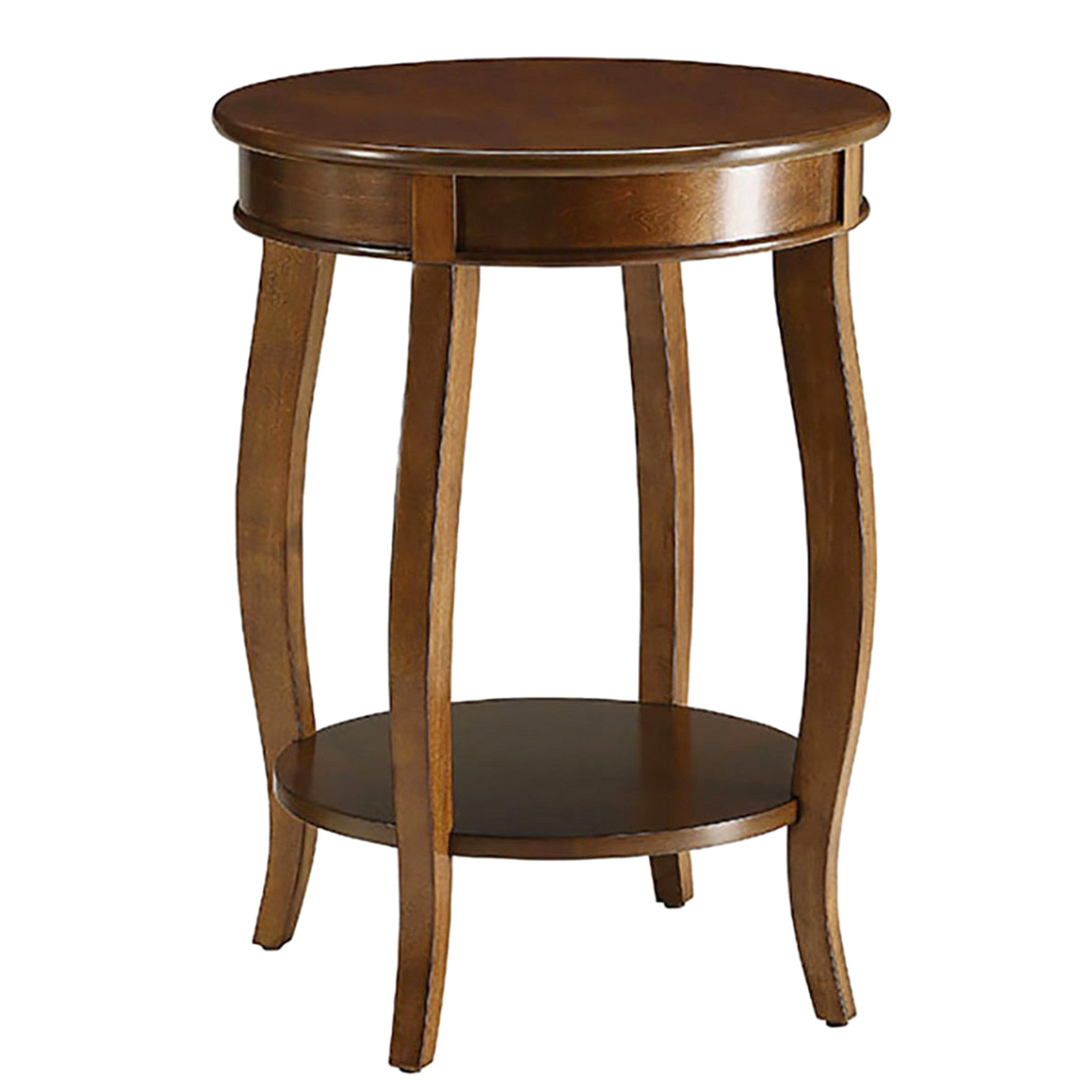 Latitude Run® Graceful Walnut Round Side Table With Bottom Shelf For ...