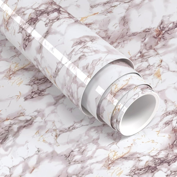 Orren Ellis White Marble Self-Adhesive Vinyl Wallpaper Roll For Home ...