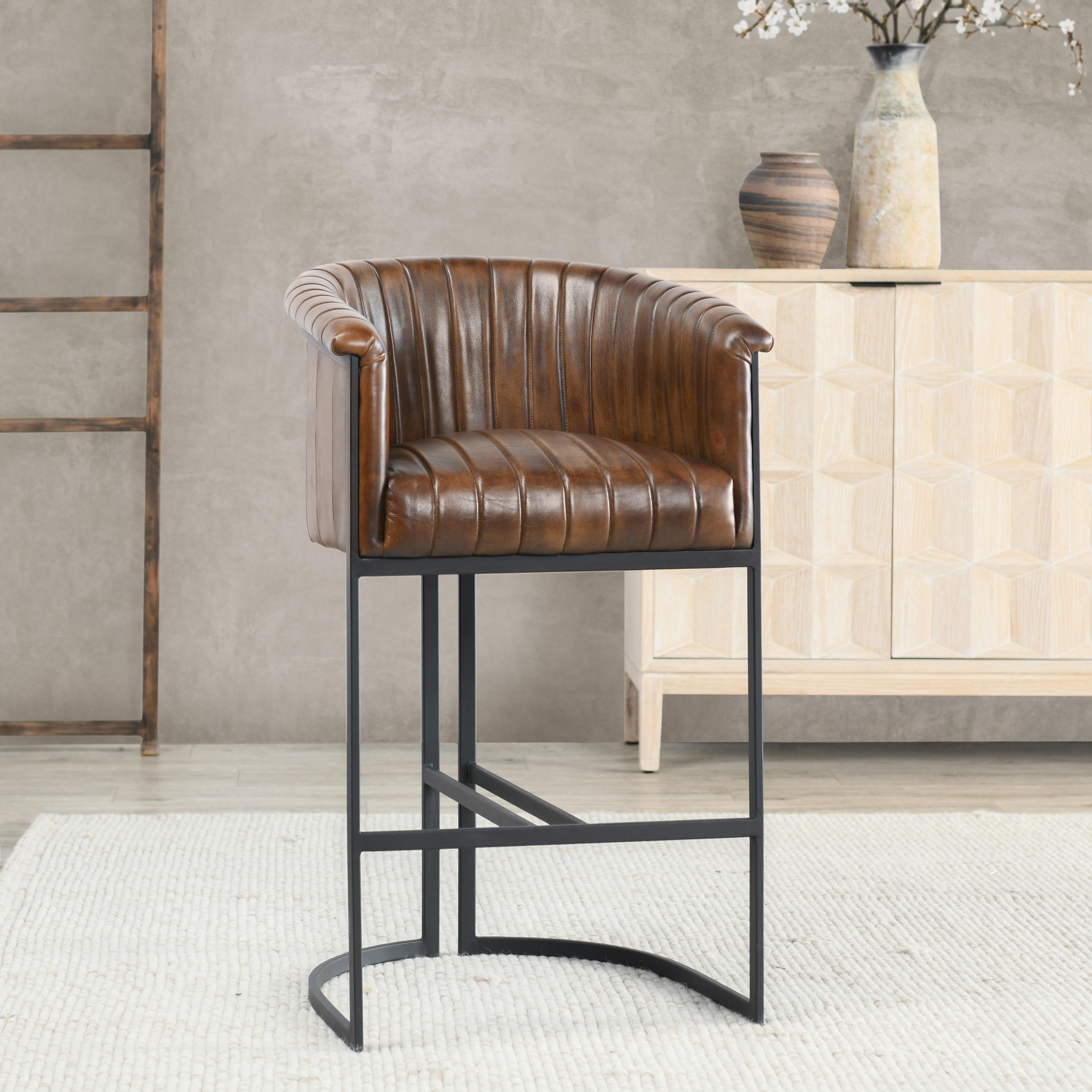 Classic Home Seville Top Grain Leather Bar Stool In Brown | Wayfair