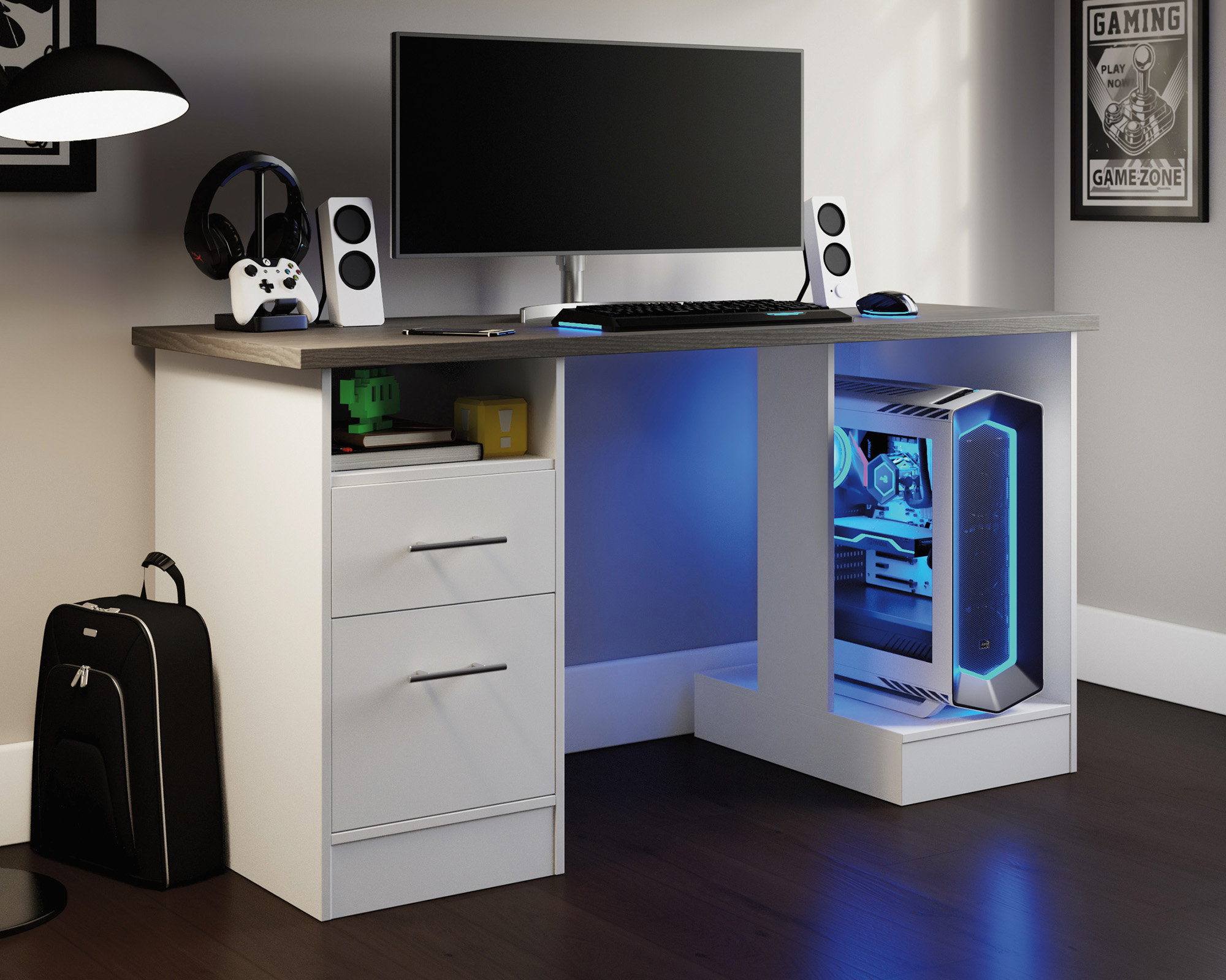 Crafters and Weavers Gaming Desk 60" Top Open And Drawer | Wayfair