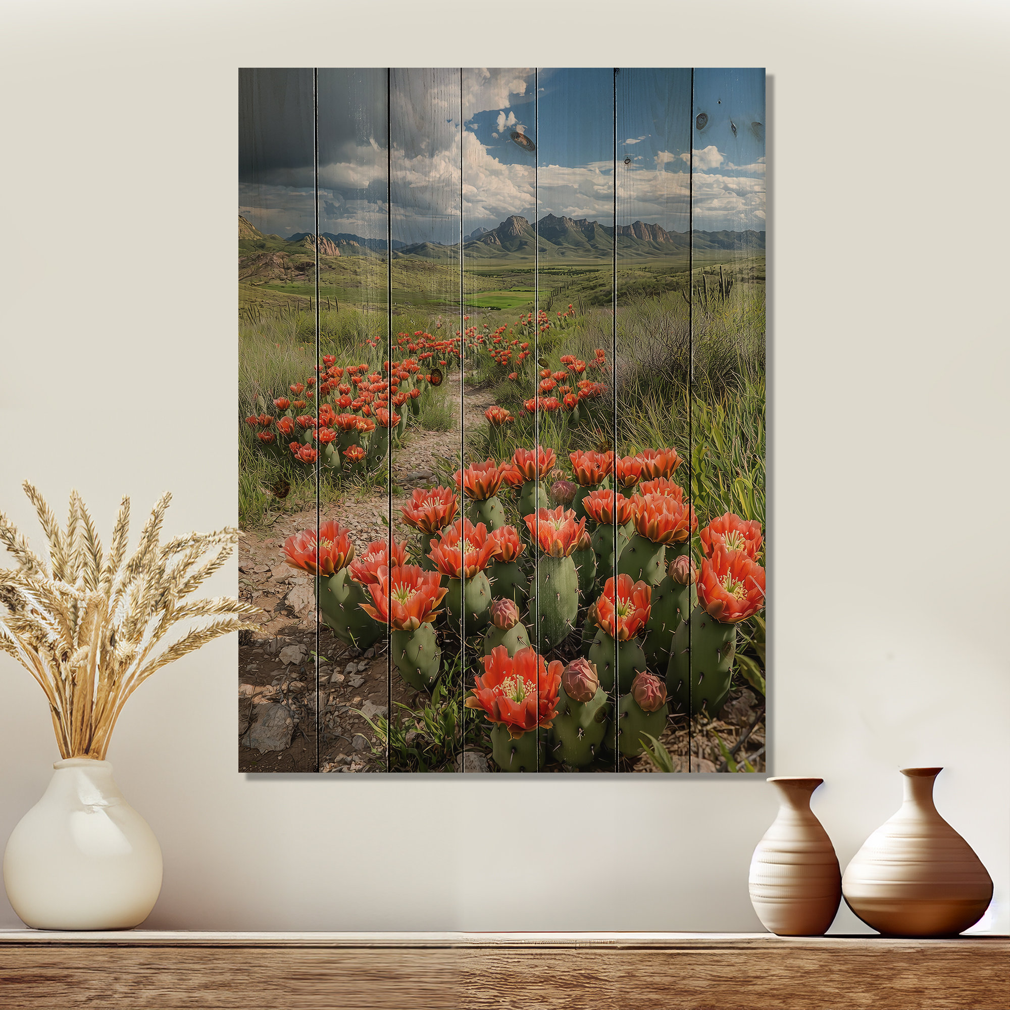 Ophelia & Co. Blooming Cacti Desert At Sunset II - Floral Cactus Wood ...