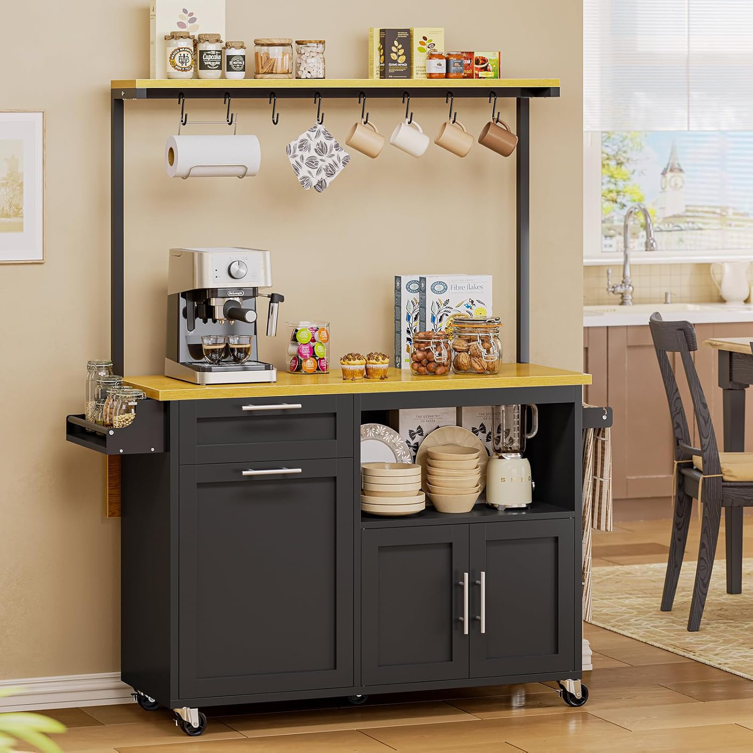 Winston Porter Rolling Kitchen Island Table On Wheels With Drop Leaf ...