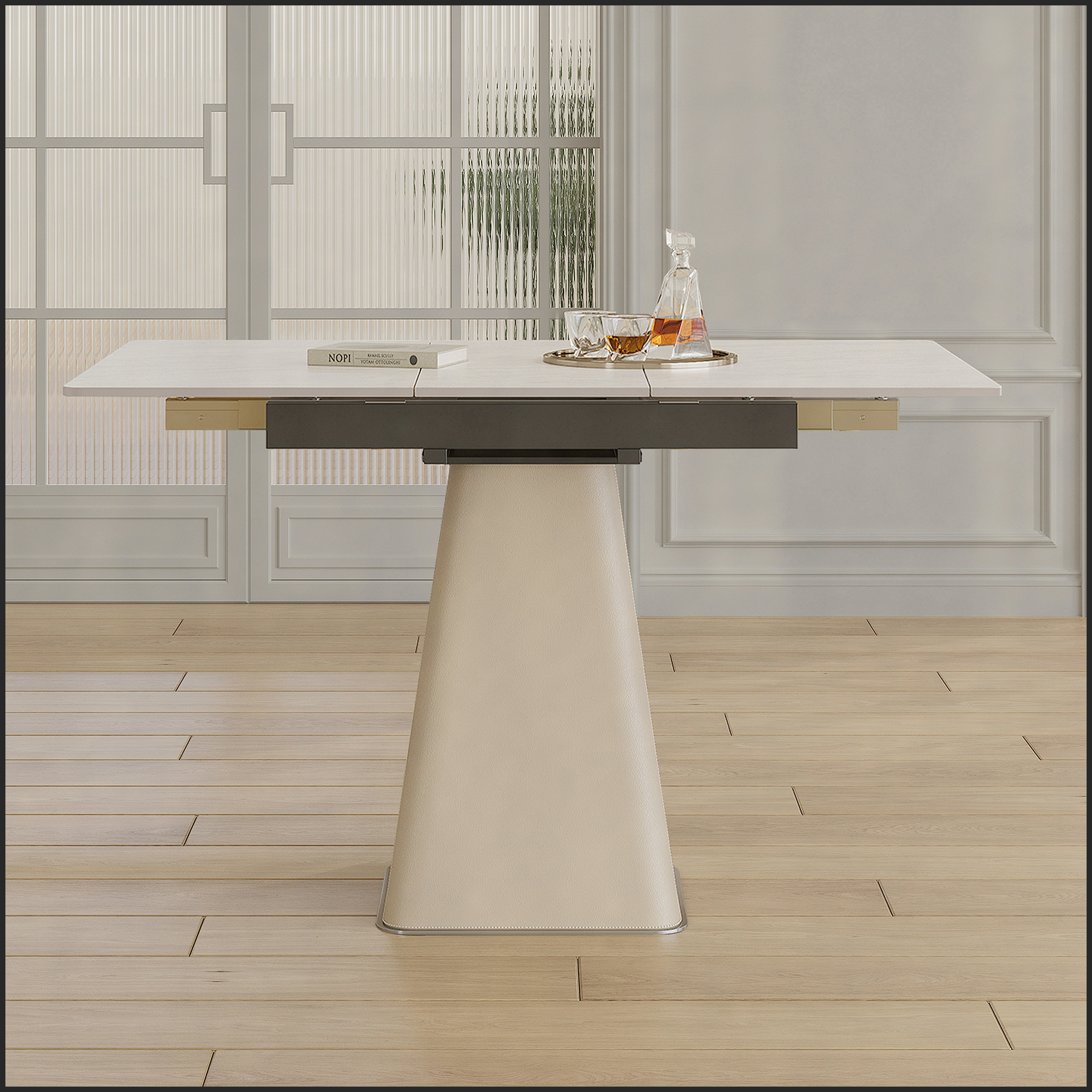 Wrought Studio™ Retractable Rock Slab Folding Dining Table, Modern ...
