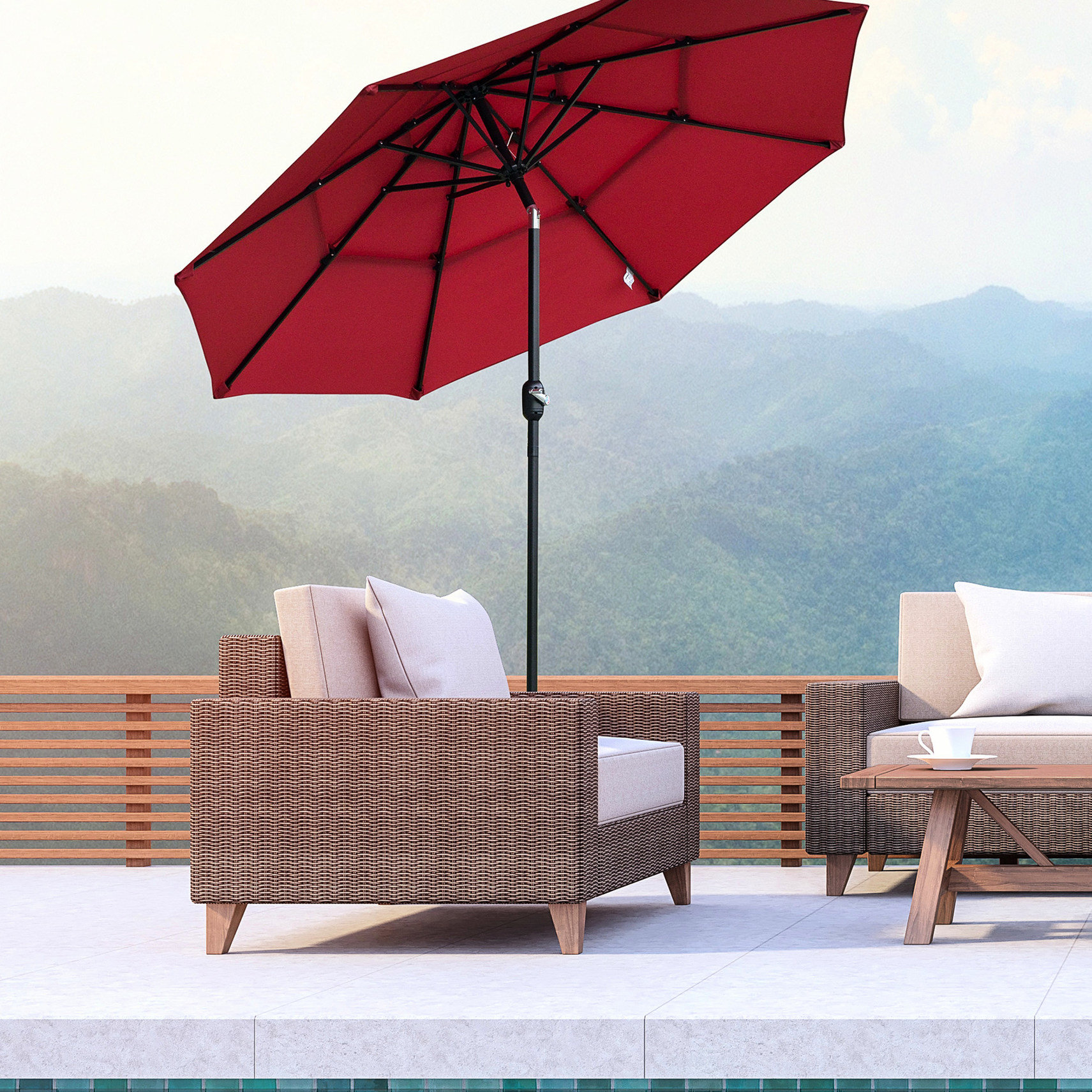 Latitude Run® Patio Umbrella Outdoor, Wine Red - Large With Crank And ...