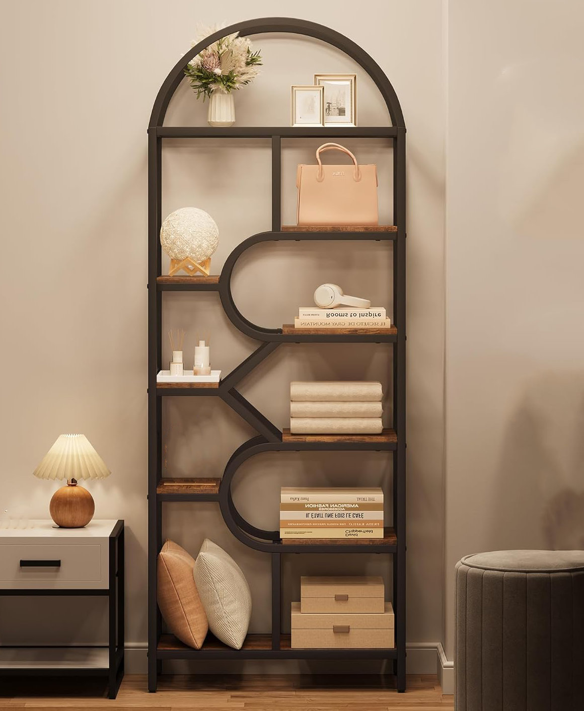 Mercer41 6 Tier Arched Bookcase,tall Display Racks Geometric Open ...