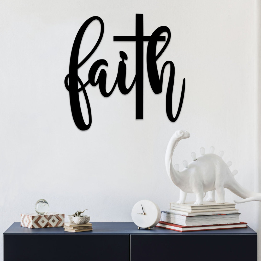 Trinx Faith Cross Script Metal Wall Décor | Wayfair
