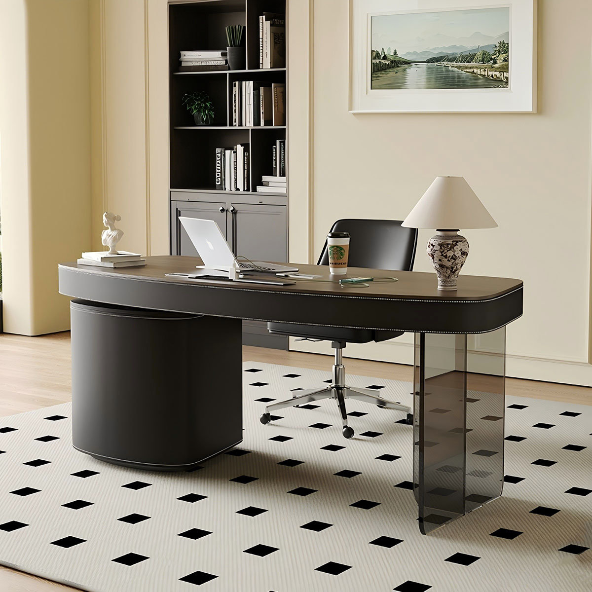 Isla Hopping Vintage Saddle Leather Solid Wood Desk with Side Cabinet ...