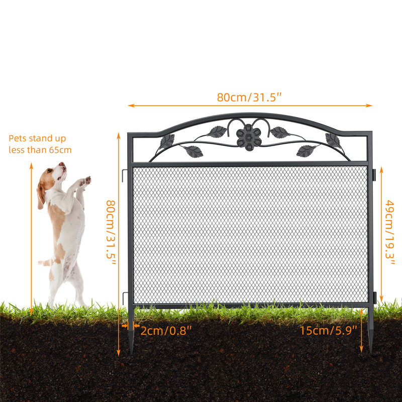 UNHO Outdoor 31.5" Tall Metal Garden Fence With 5 Panels & Reviews ...