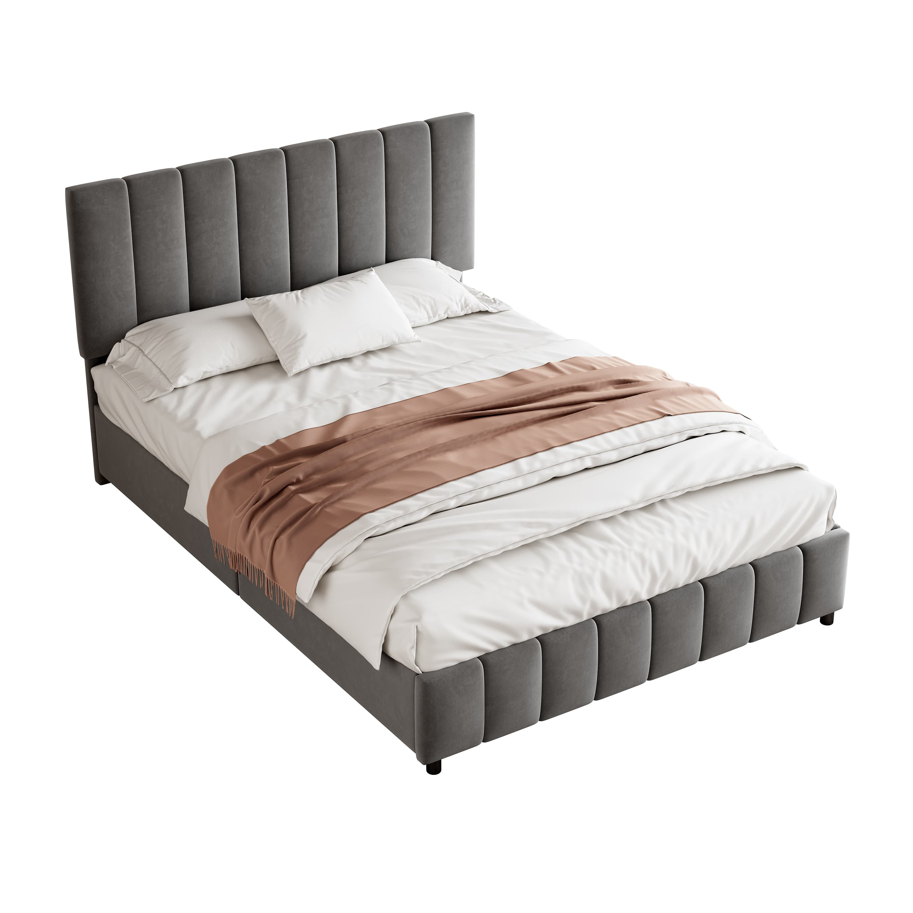 Canora Grey 4ft6 Velvet Bed: 4 Drawers, Adjustable Tufted Headboard ...