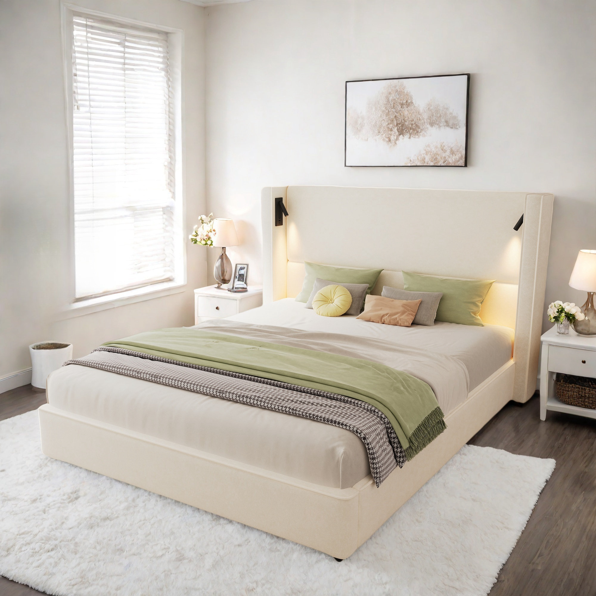 Latitude Run® Upholstered Bed With Vertical Stripe Wingback Headboard ...