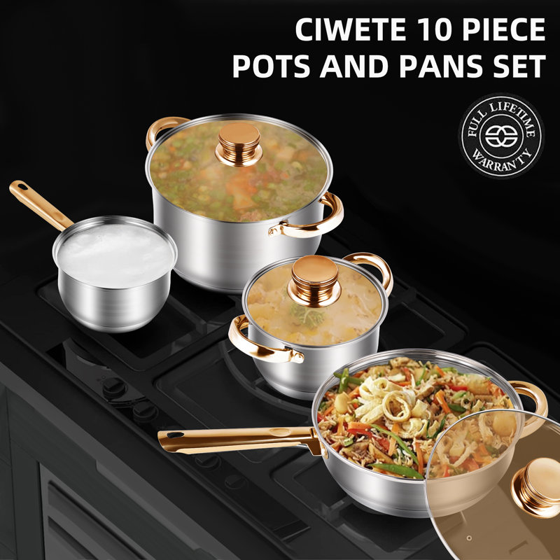 caannasweis 12 - Piece Non-Stick Stainless Steel Cookware Set & Reviews ...