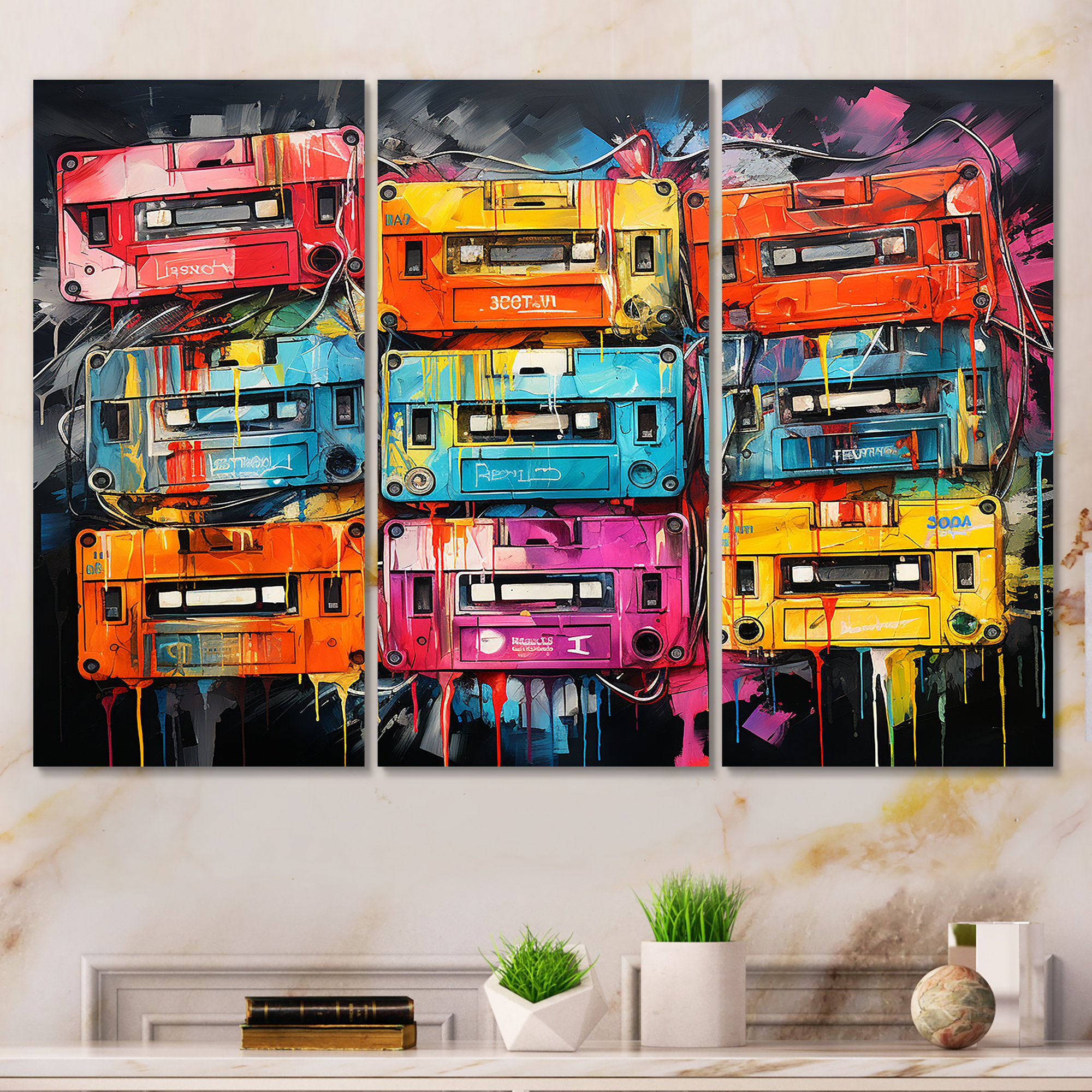 Lark Manor™ Neon Groove Cassette Tapes III - Cassette Tapes Wall Art ...