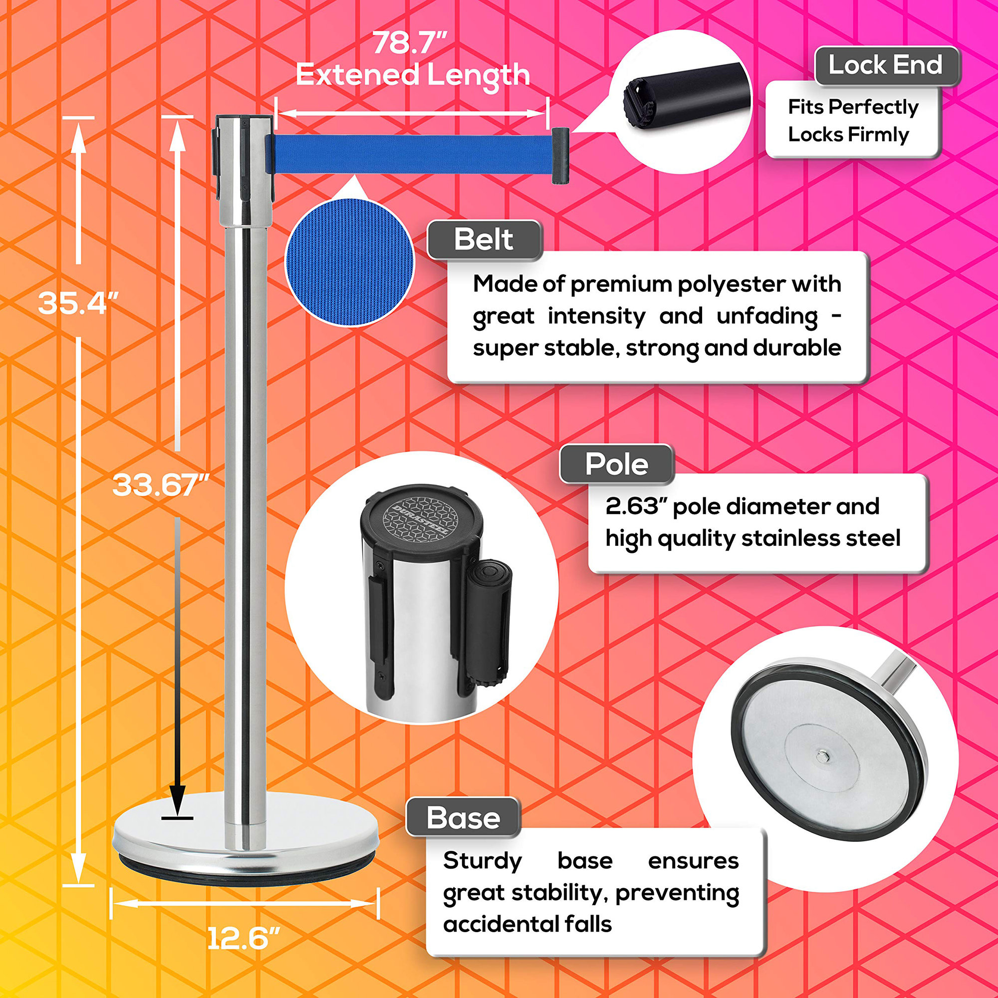 Big Joe Crowd Control Barrier Line Divider - Silver Post Stainless ...