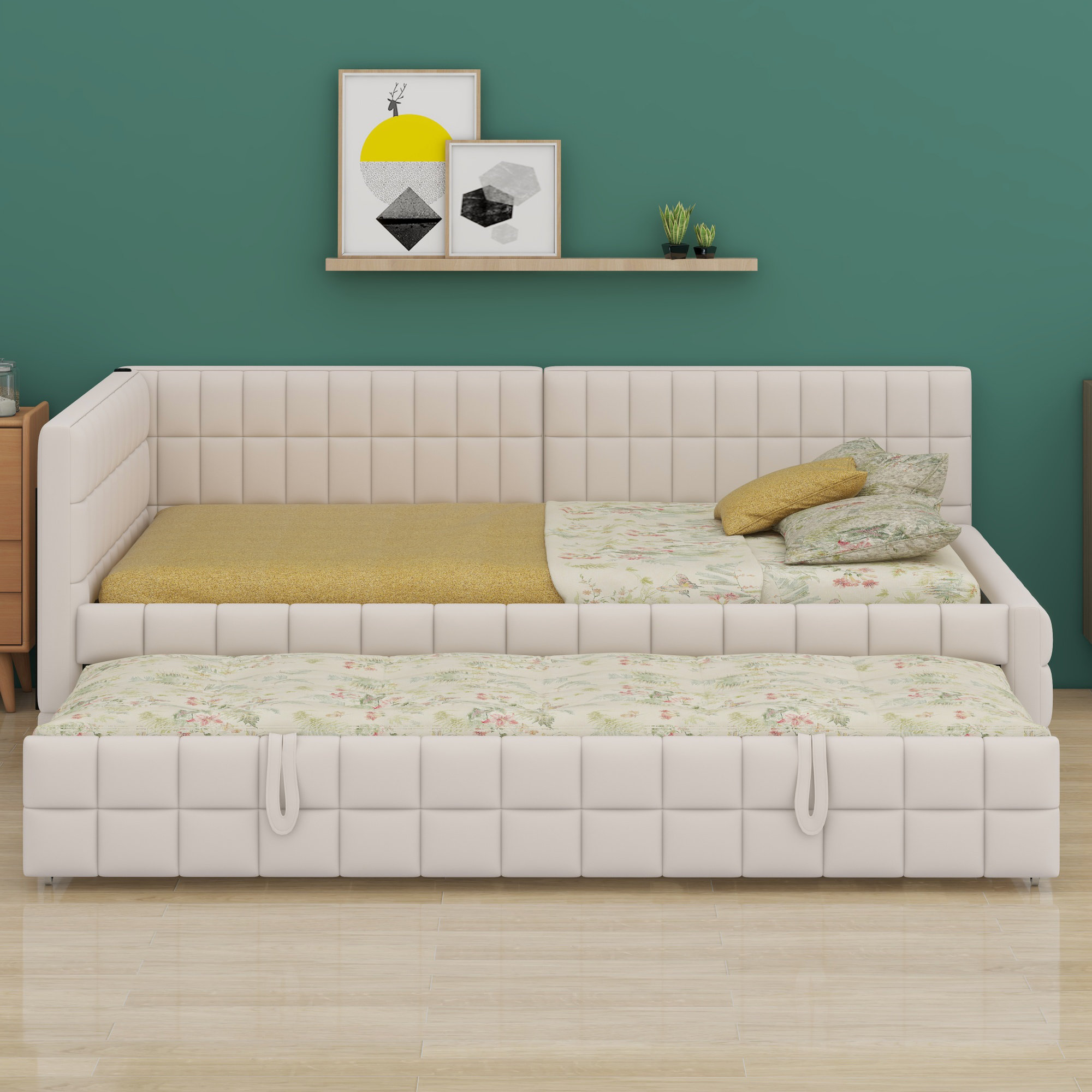 Latitude Run® L-Shaped Upholstered Daybed With Pop Up Trundle And USB ...