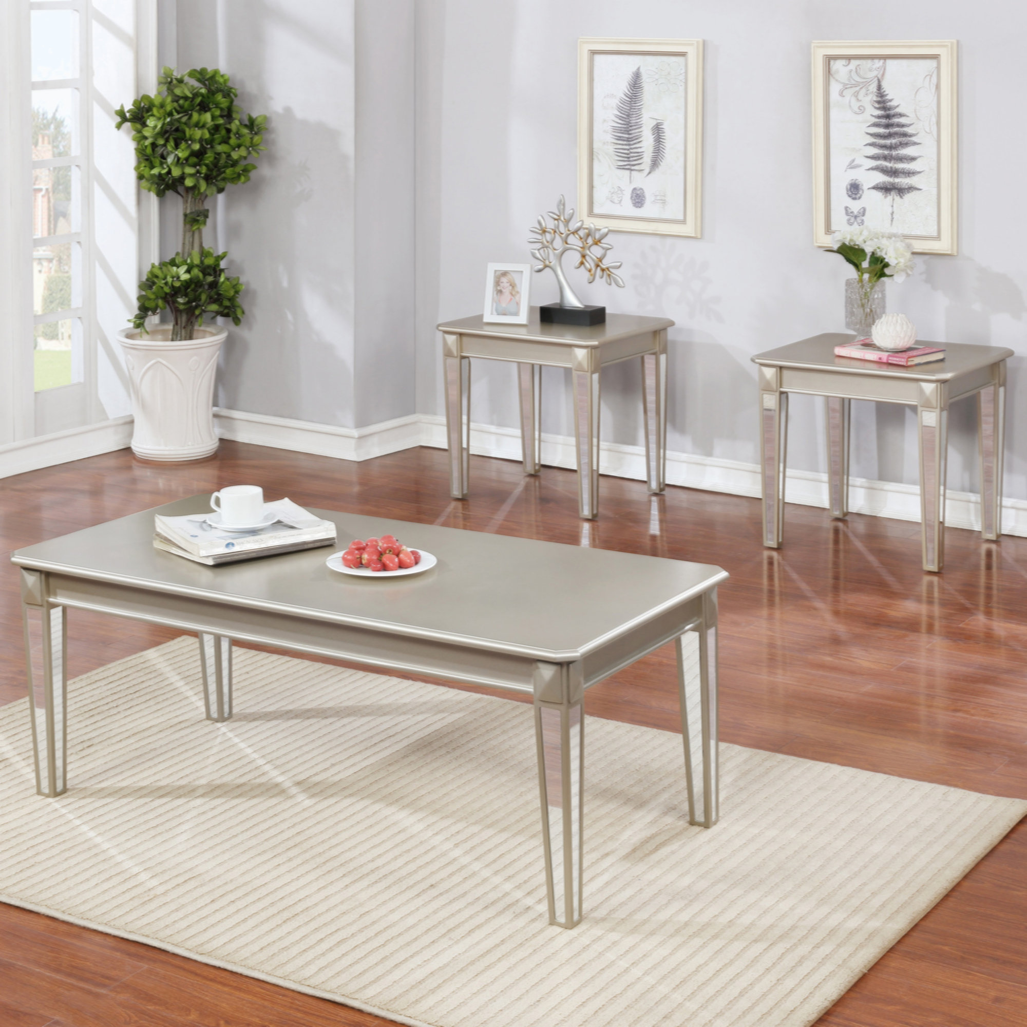 Everly Quinn Barent Contemporary Wood 3-Piece Coffee Table Set With ...