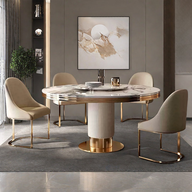ALLNICEDT Light Luxury Faux Marble Round Dining Table Sets. | Wayfair