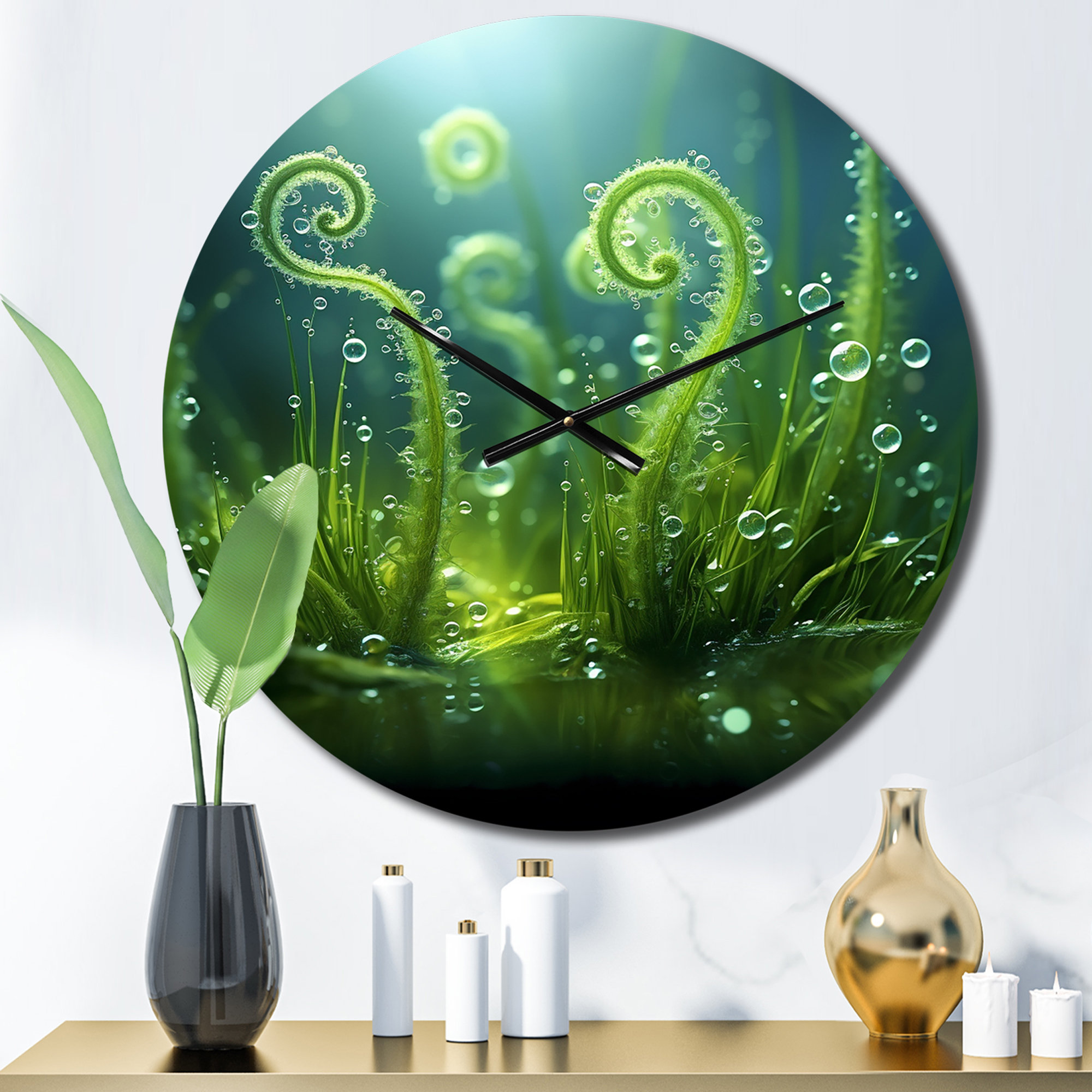 Design Art Magical Fern Light Of Morning Dawn II Metal Wall Clock | Wayfair