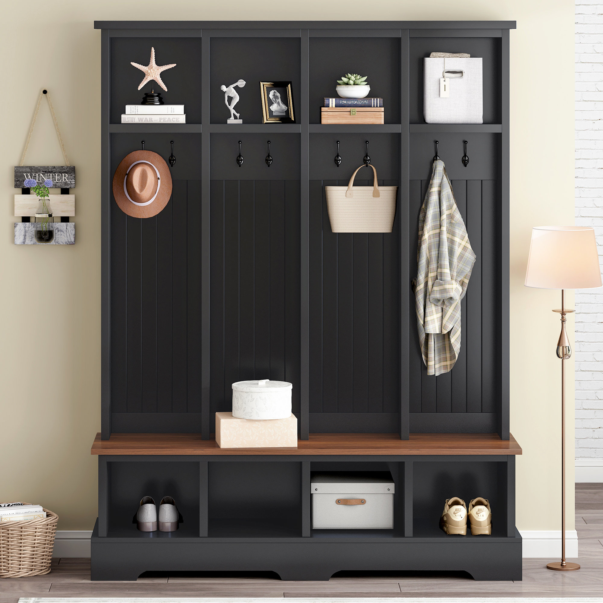 One Allium Way Hall Tree 59.02" Wide With Bench And Storage - Wayfair ...