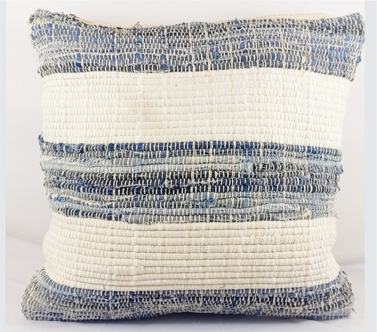 17 Stories Petronnela Denim Rag Jumbo Stripe Pillow | Wayfair