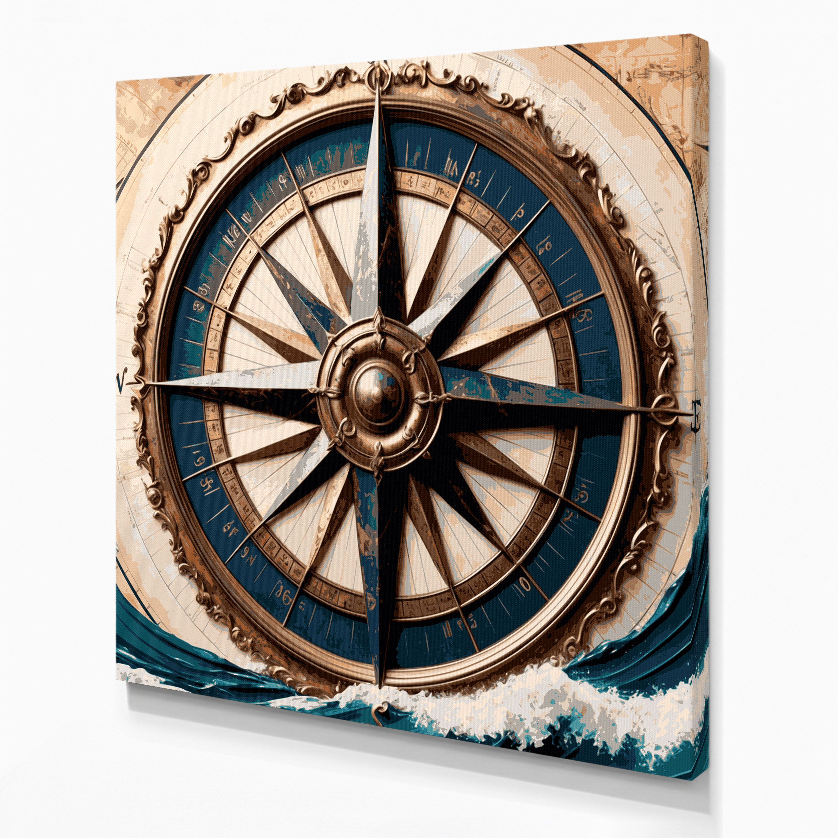 Dovecove Coastal Grand Compass Rose Beige Canvas Wall Art | Wayfair