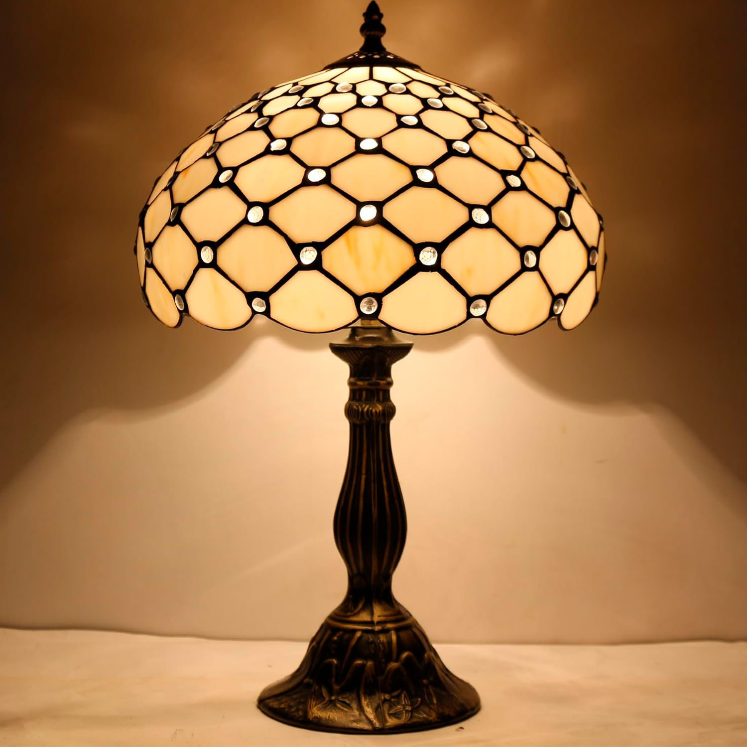 Bloomsbury Market Tiffany Style Stained Glass Bead Lamp, 12 Inch Desk ...