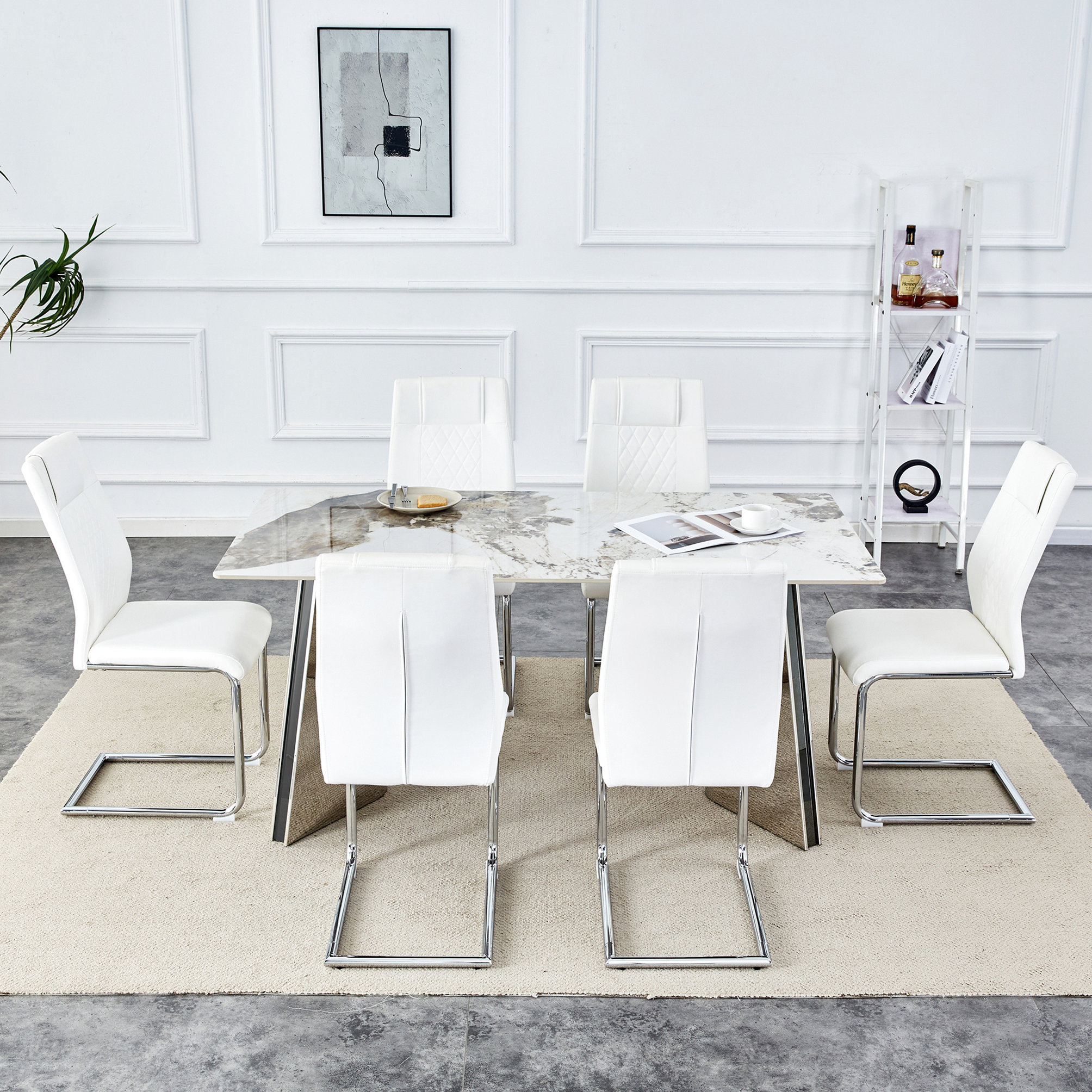 Everly Quinn Table And Chair Set. Marble-Patterned Slabs Tabletop With ...