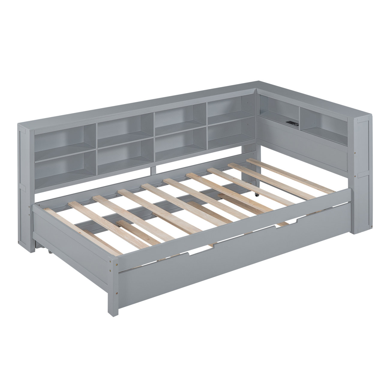 Hokku Designs Wooden Daybed With Trundle, Daybed With Storage Shelf And ...