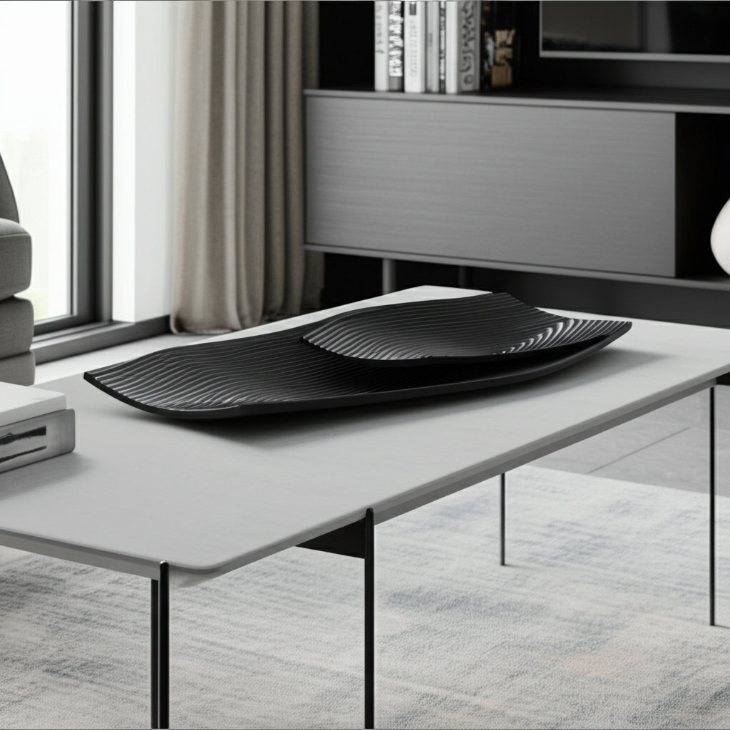 Latitude Run® Decorative Trays Set of 2 Black Metal Aluminum Sculpted ...