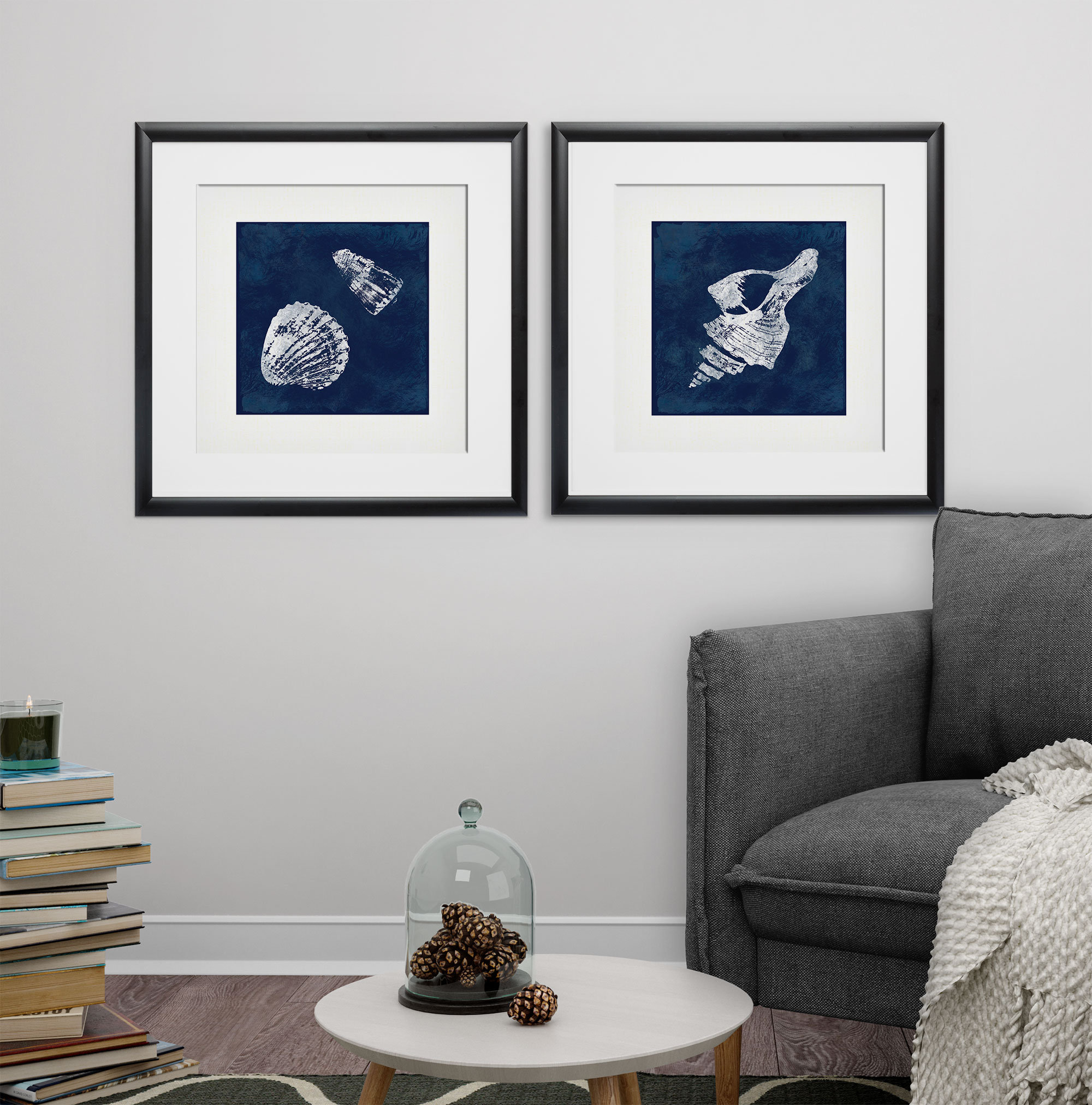 Highland Dunes Cyanotype Shells I - 2 Piece Graphic Art Print Set | Wayfair