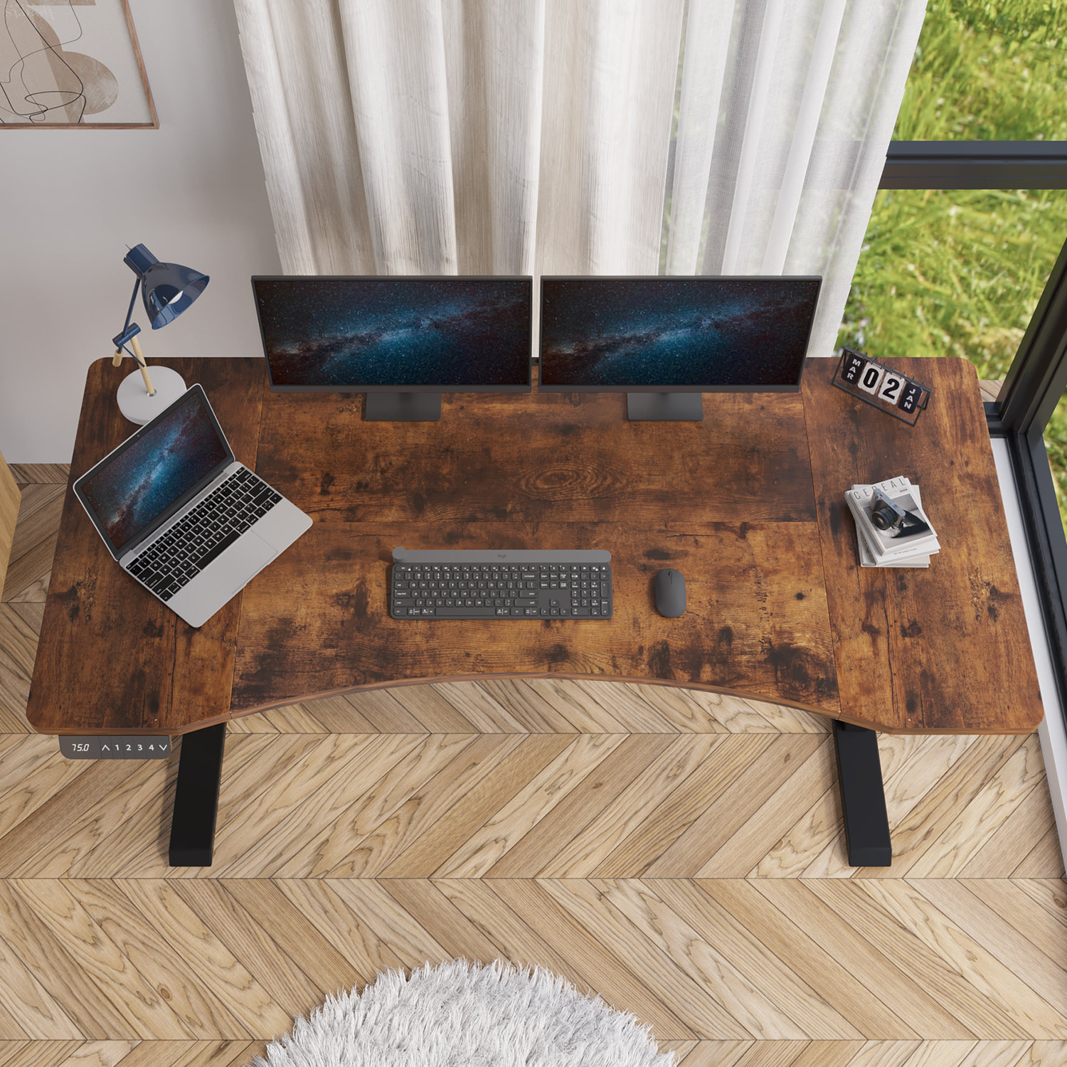 Inbox Zero Latysha Dual Motor Electric Height Adjustable Curved ...