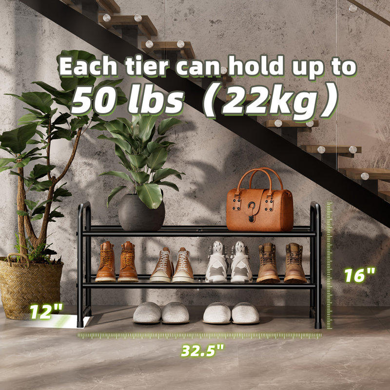 Rebrilliant 32'' Wide 2-Tier Metal Mesh Shoe Rack for Closet, Stackable ...