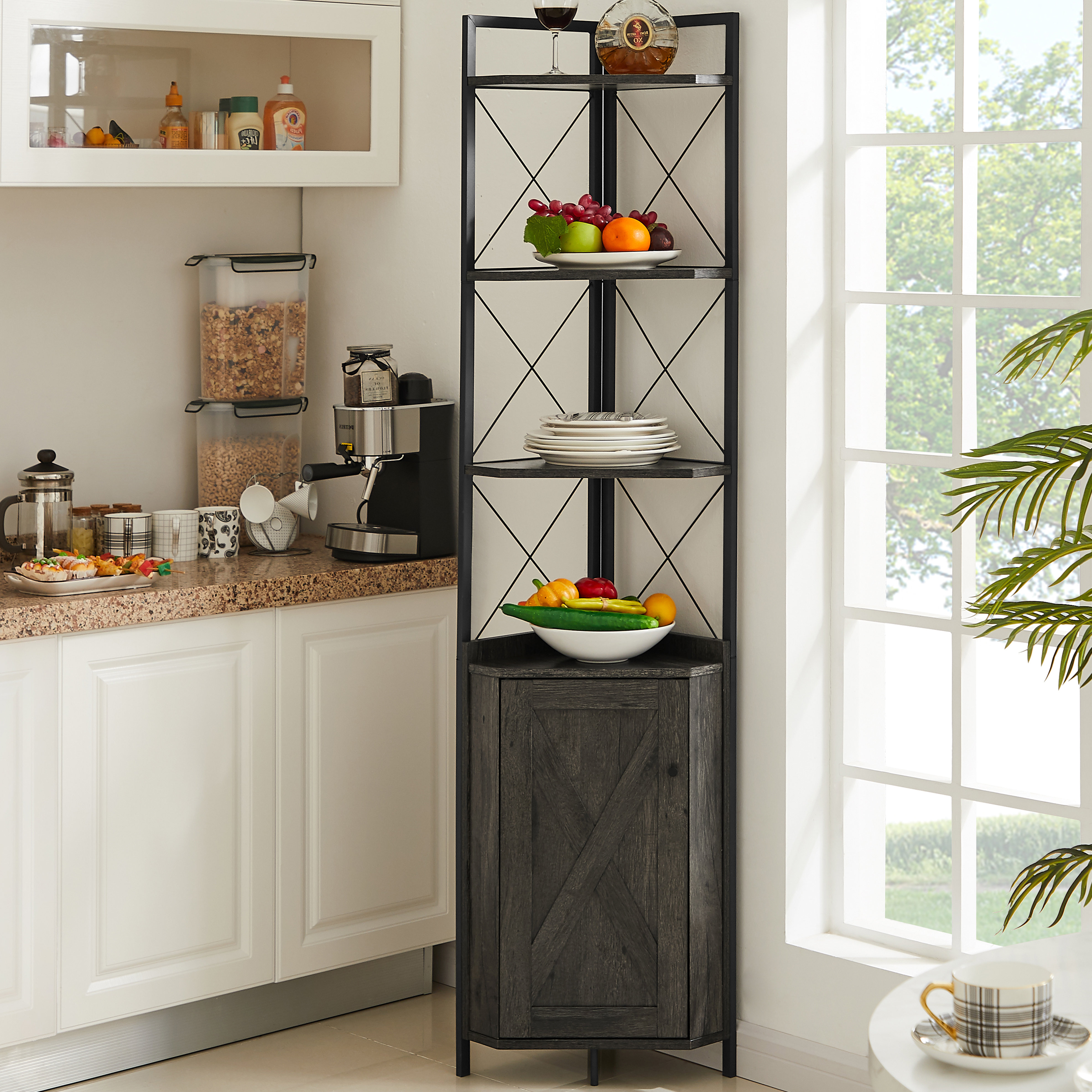 17 Stories 5 Tier Corner Cabinet Bookshelf Storage Rack - Wayfair Canada