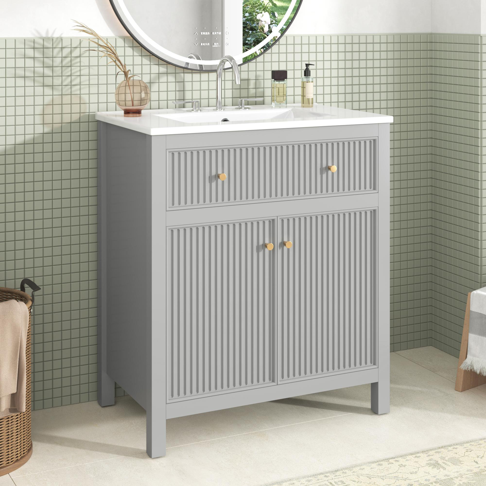 Ebern Designs 30" Bathroom Vanity with Ceramic Sink, Soft-Close Doors ...