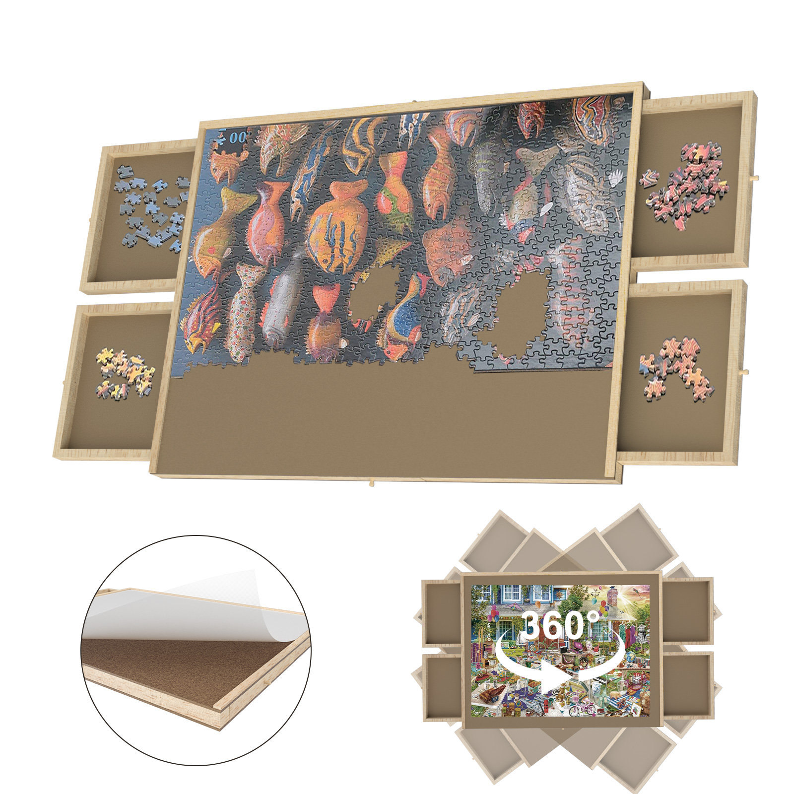 FWTL DEAL 1500-piece Wooden Puzzle Table With Storage Drawers ...