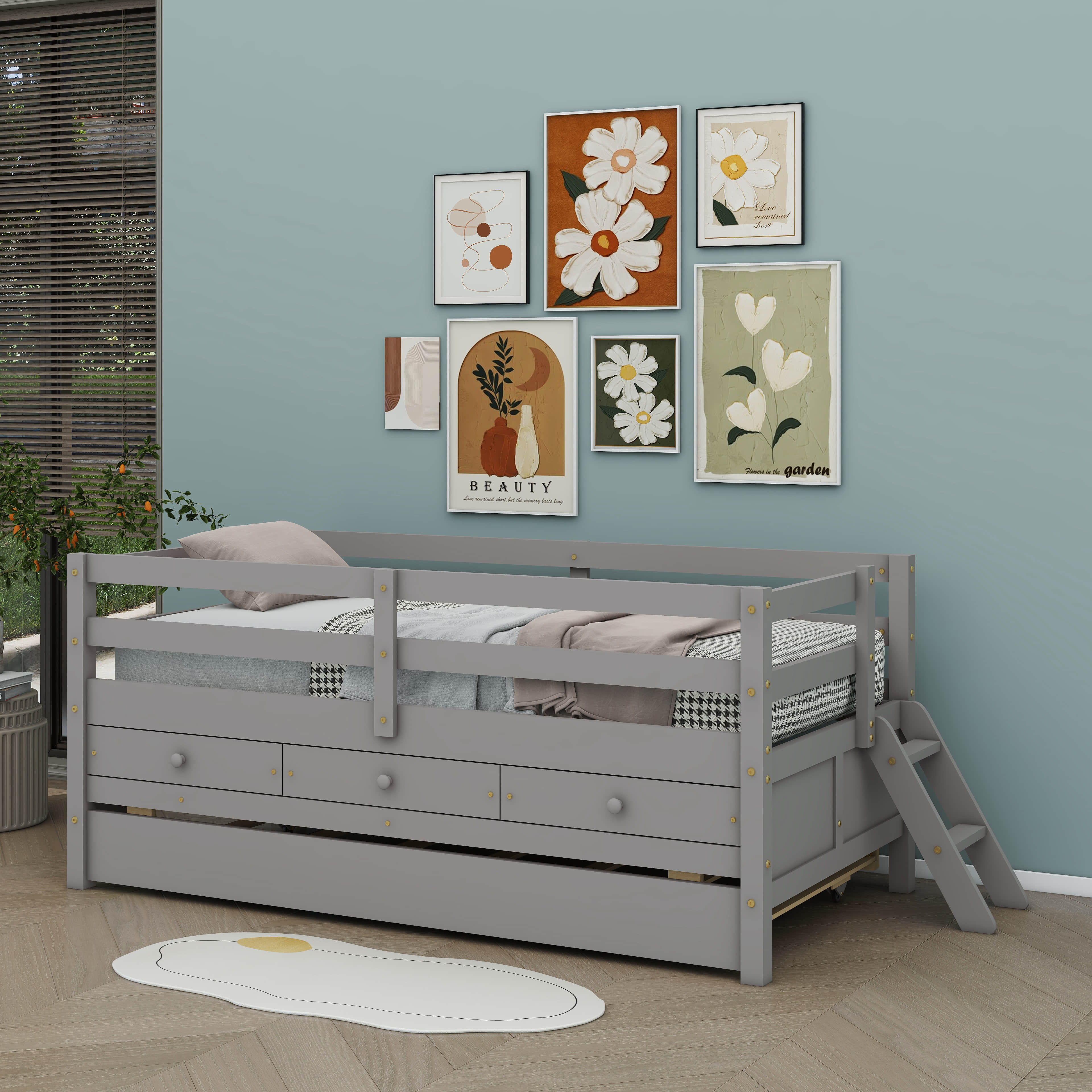 Harriet Bee A Twin-Sized Low Loft Bed Equipped With Guardrails, A ...