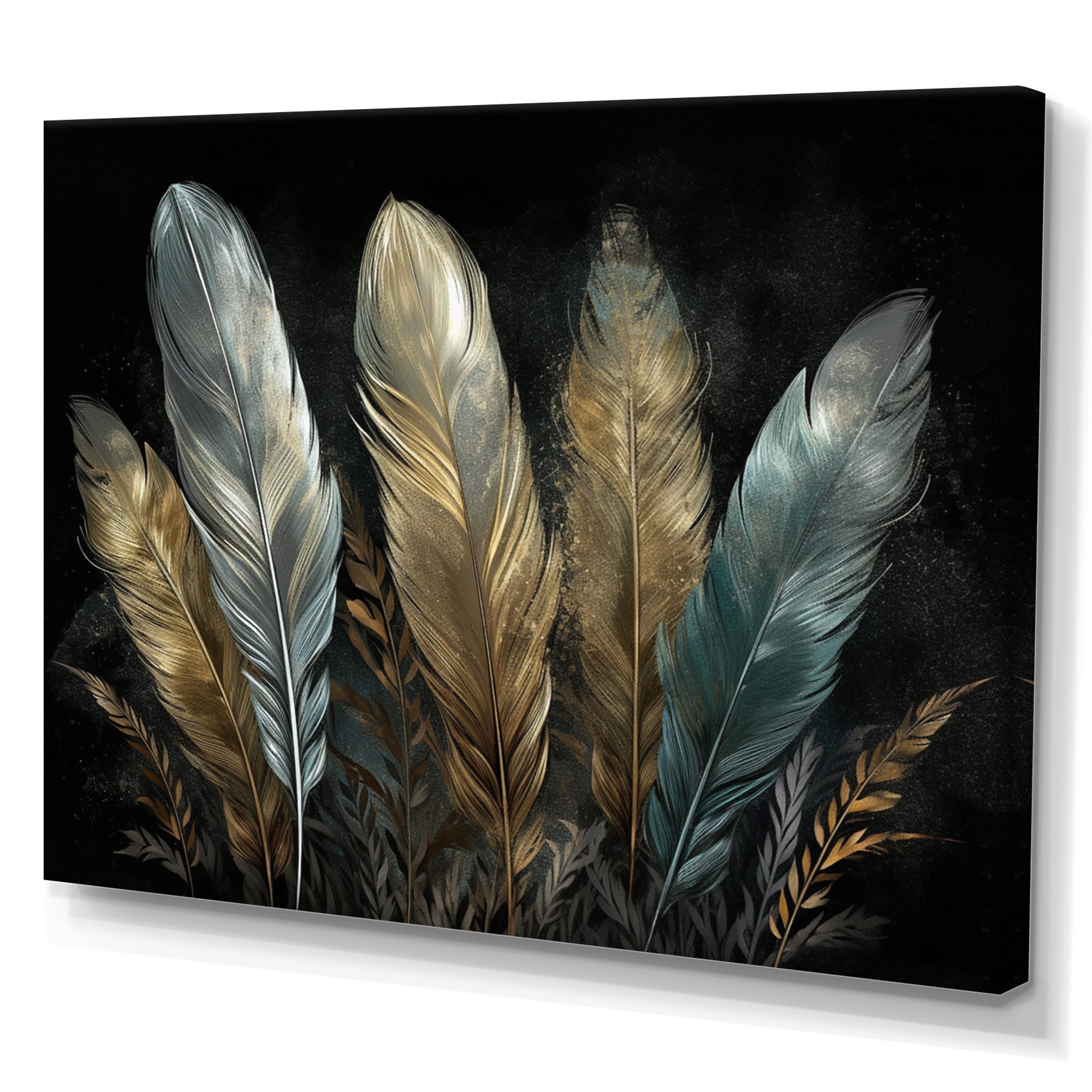 Mercer41 Gold Gilded Feathers II - Glam Feather Wall Art Prints ...