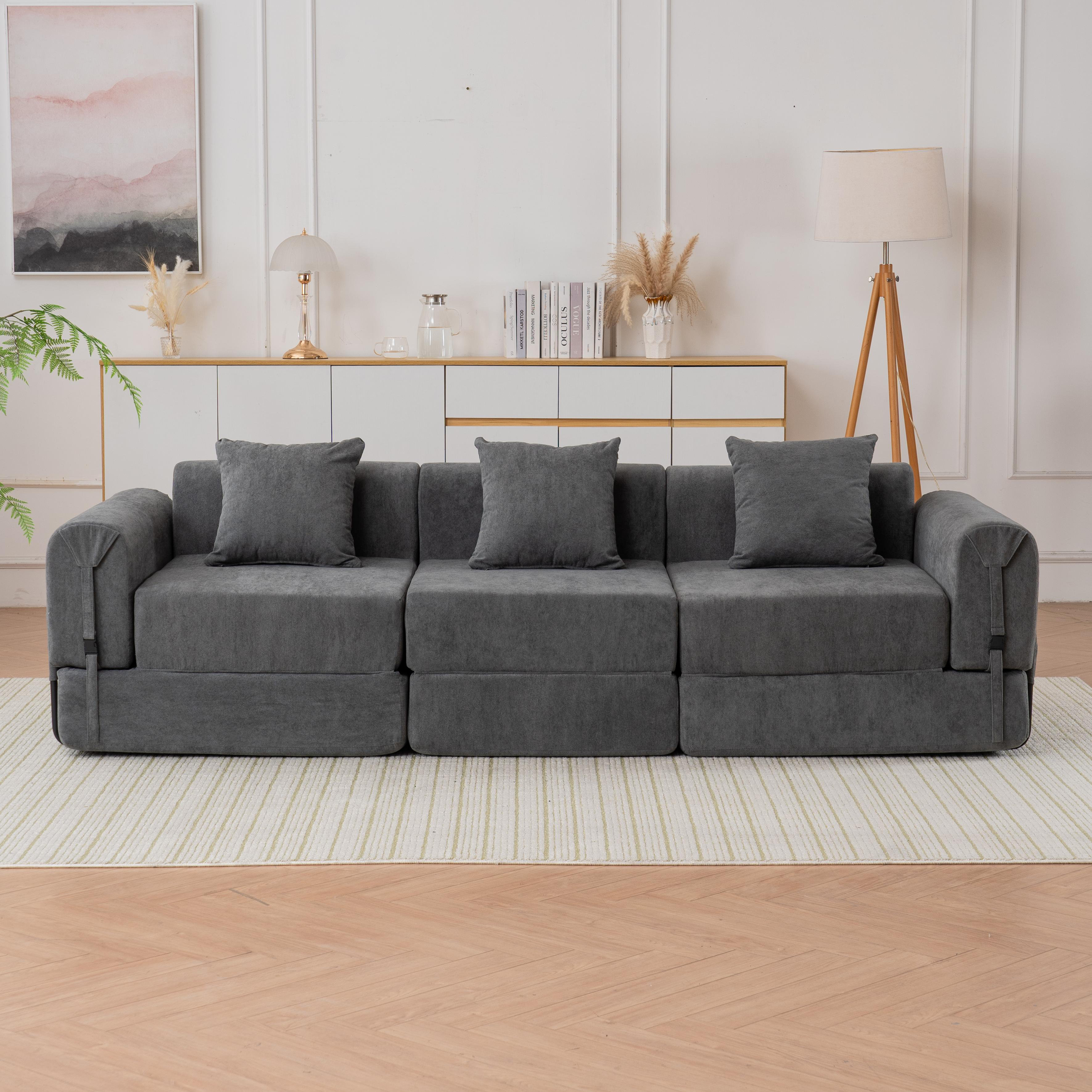 Latitude Run® 98.8" Modular Folding Sleeper Sofa Upholstered Floor Sofa ...